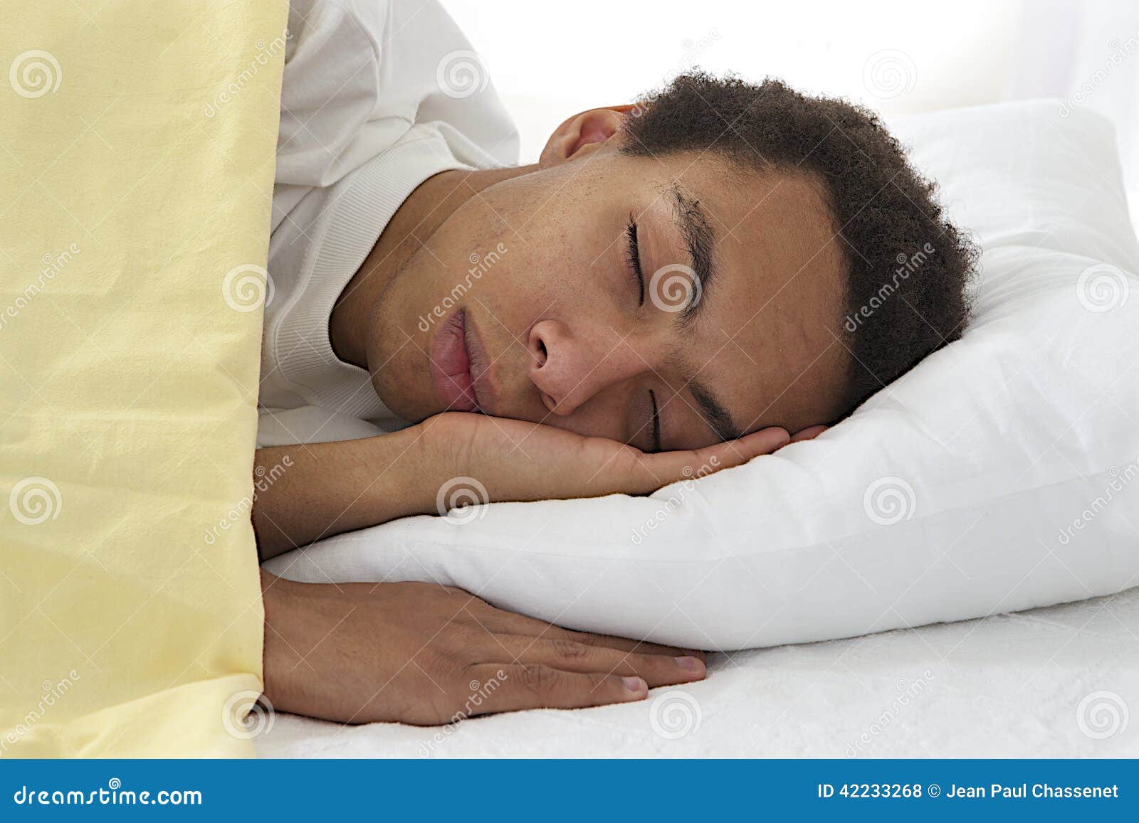 Male Sleeping Alone In Dark Room At Night, Comfortable Mattress And ...