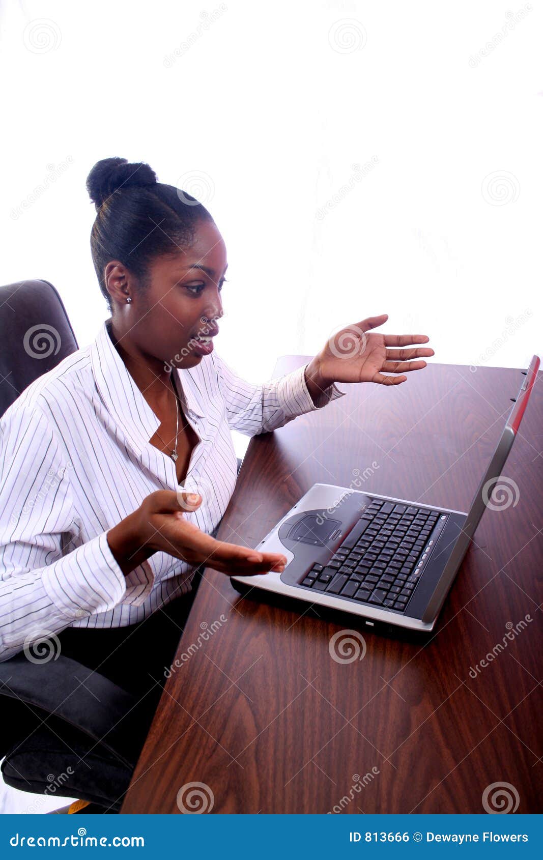 African Amrican Woman with Computer Stock Photo - Image of assistant ...
