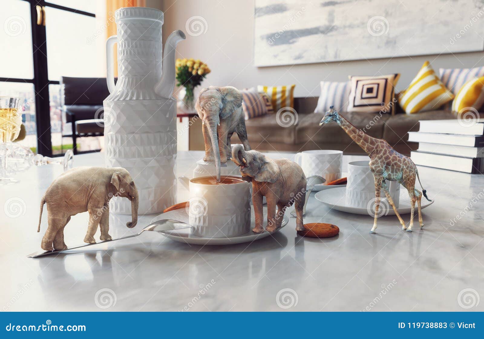 African Animals on the Coffee Table. Stock Illustration - Illustration ...