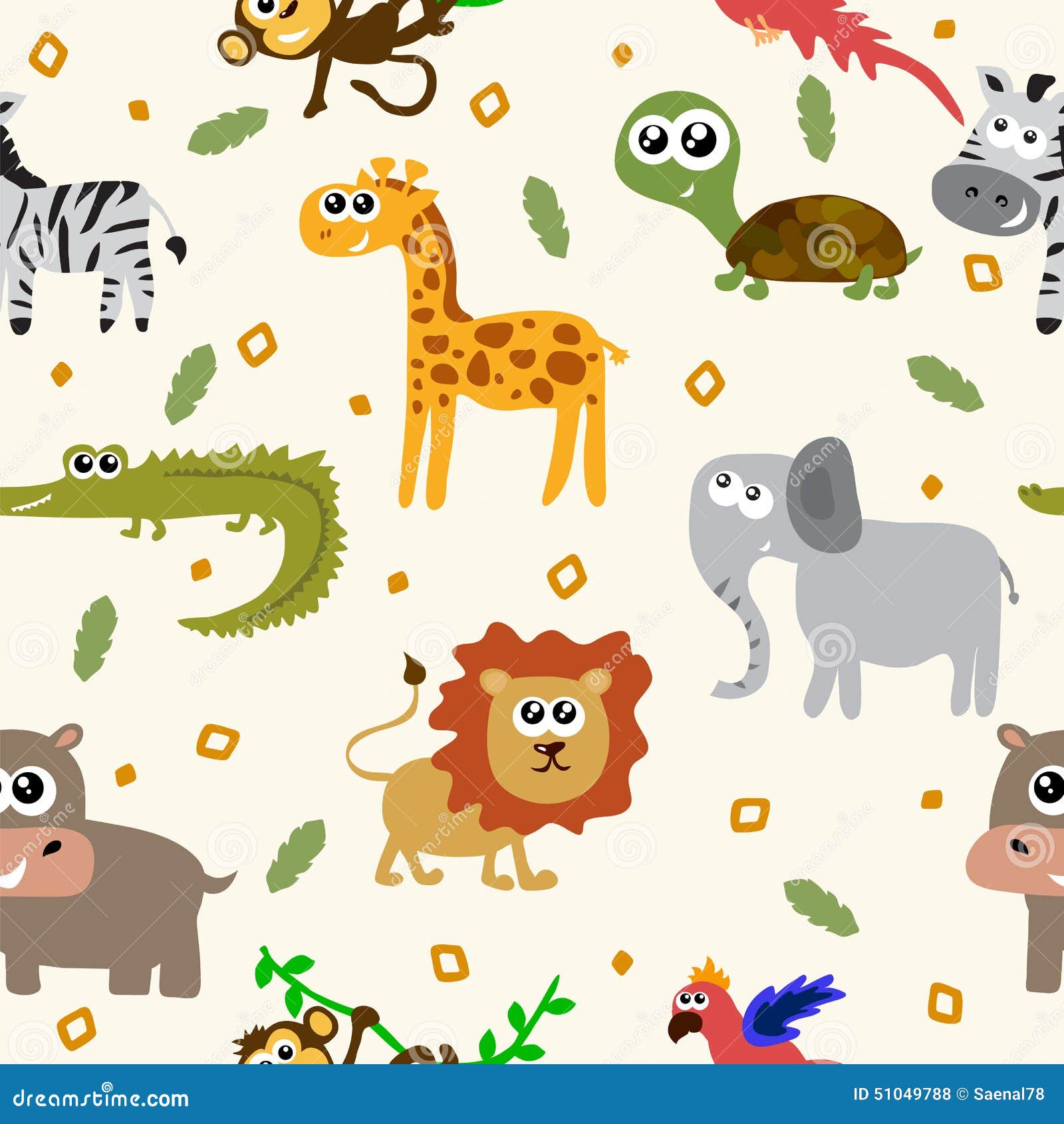 African Animals Seamless Pattern. Cartoon Childish Animals Stock Vector ...