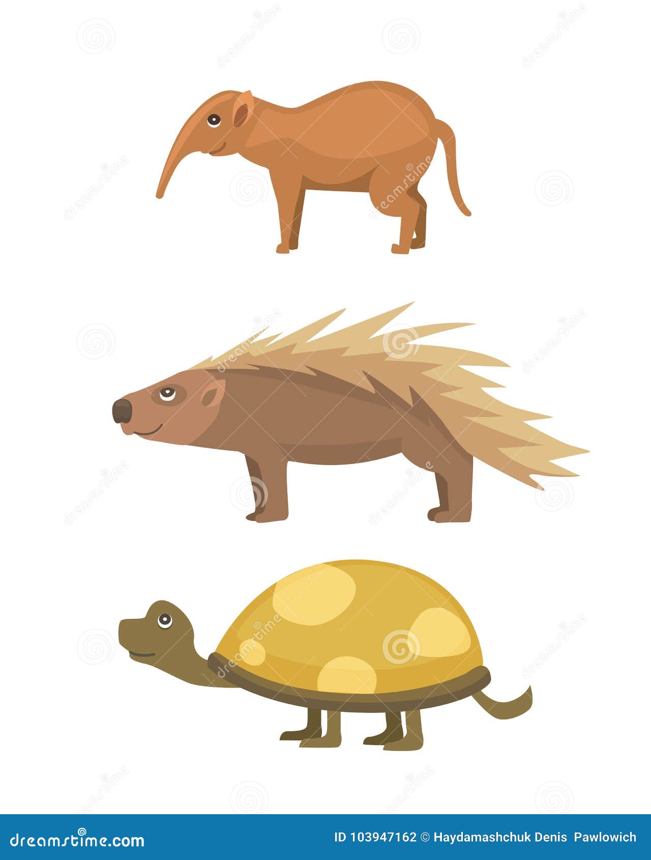 Set Of Animals. Turtle, Camels, Sheep And Hedgehog Cartoon Vector ...