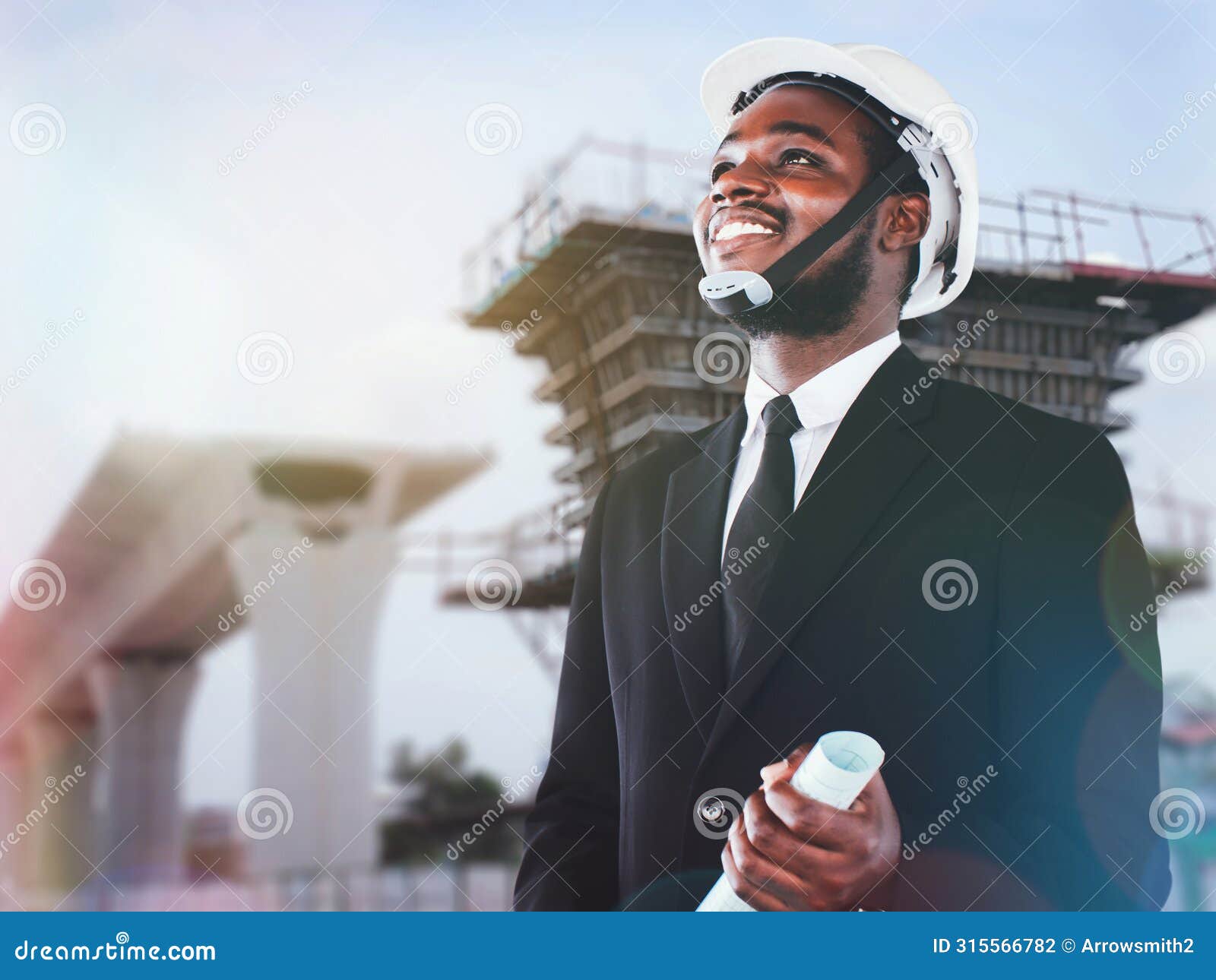 African Architect Engineers Work Inside the Construction Site of a ...