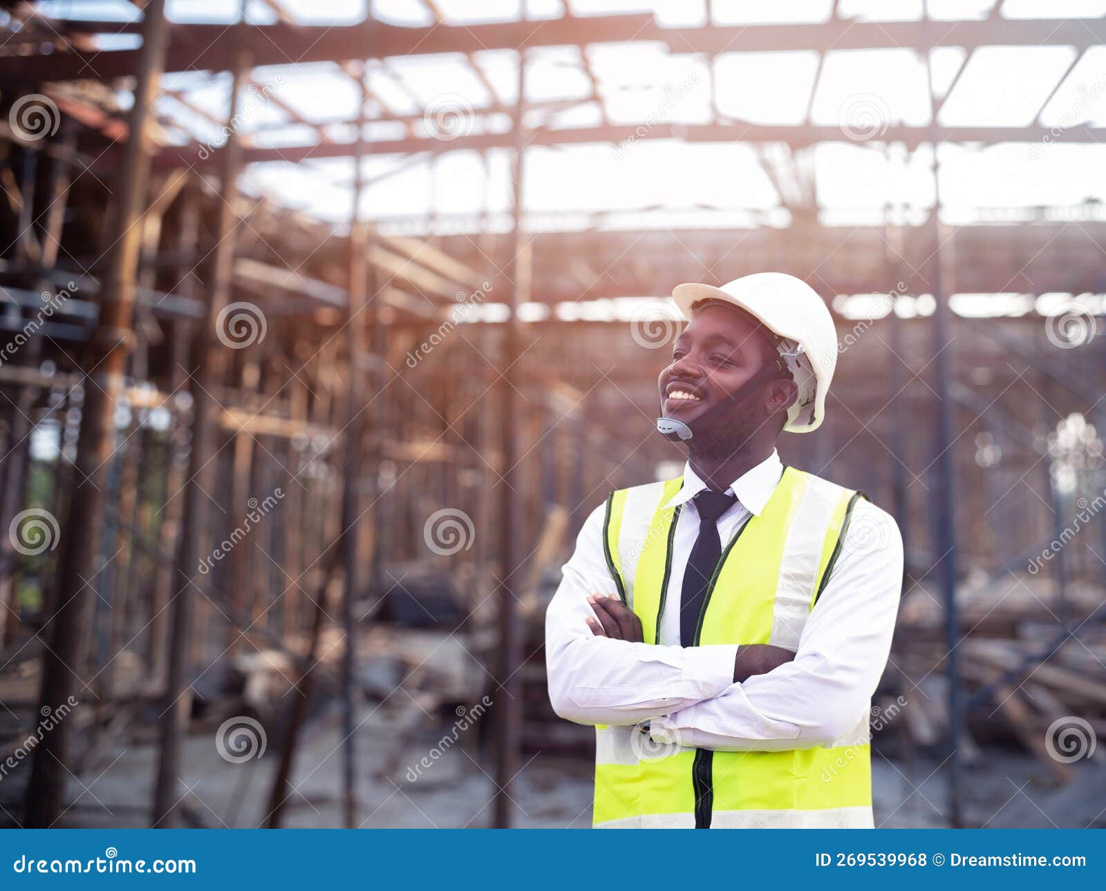 African Architects Engineer Man with Hardhat Work Together in the ...