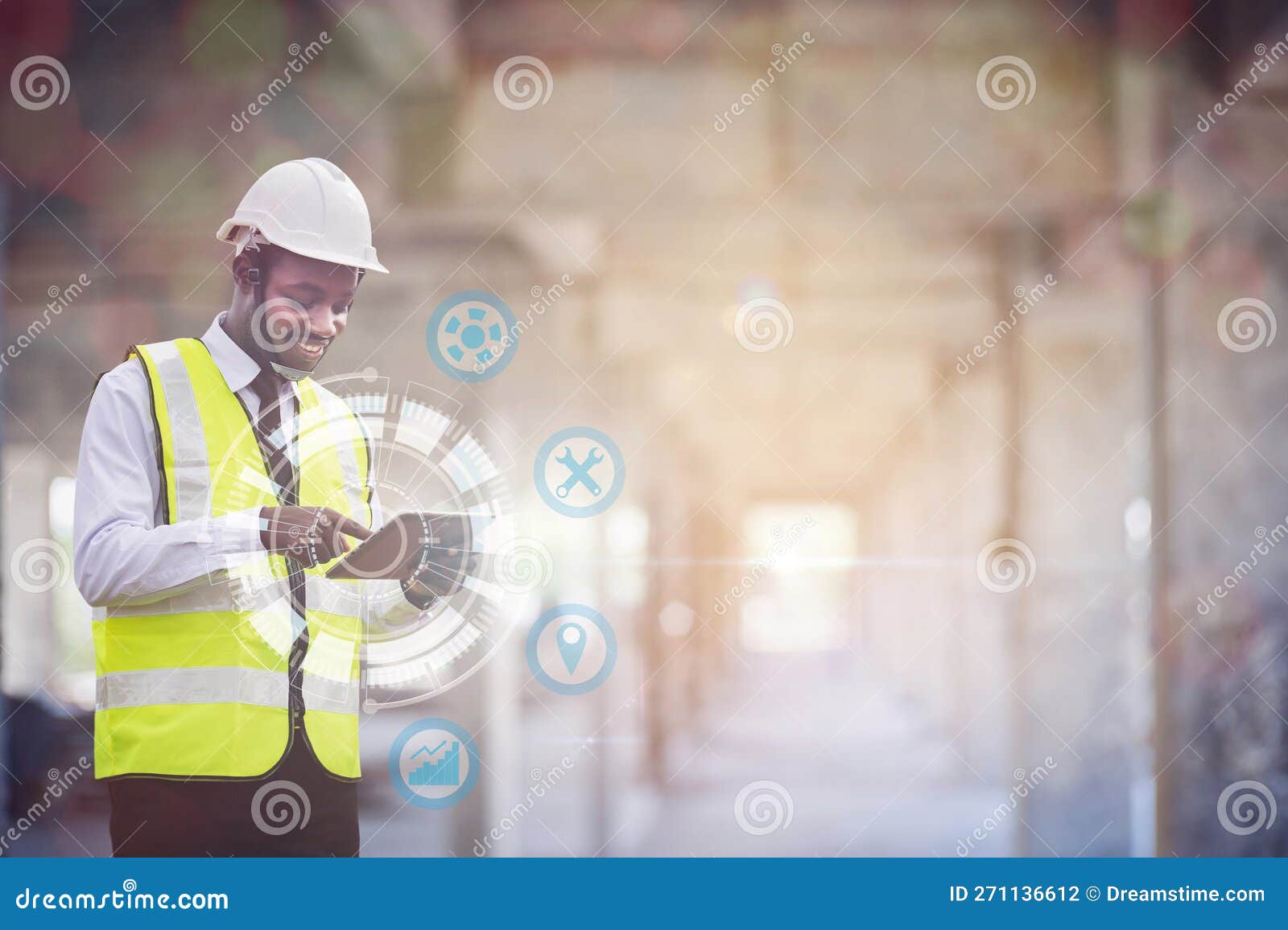 African Architects Engineer Man with Tablet Work Together in the Inside ...