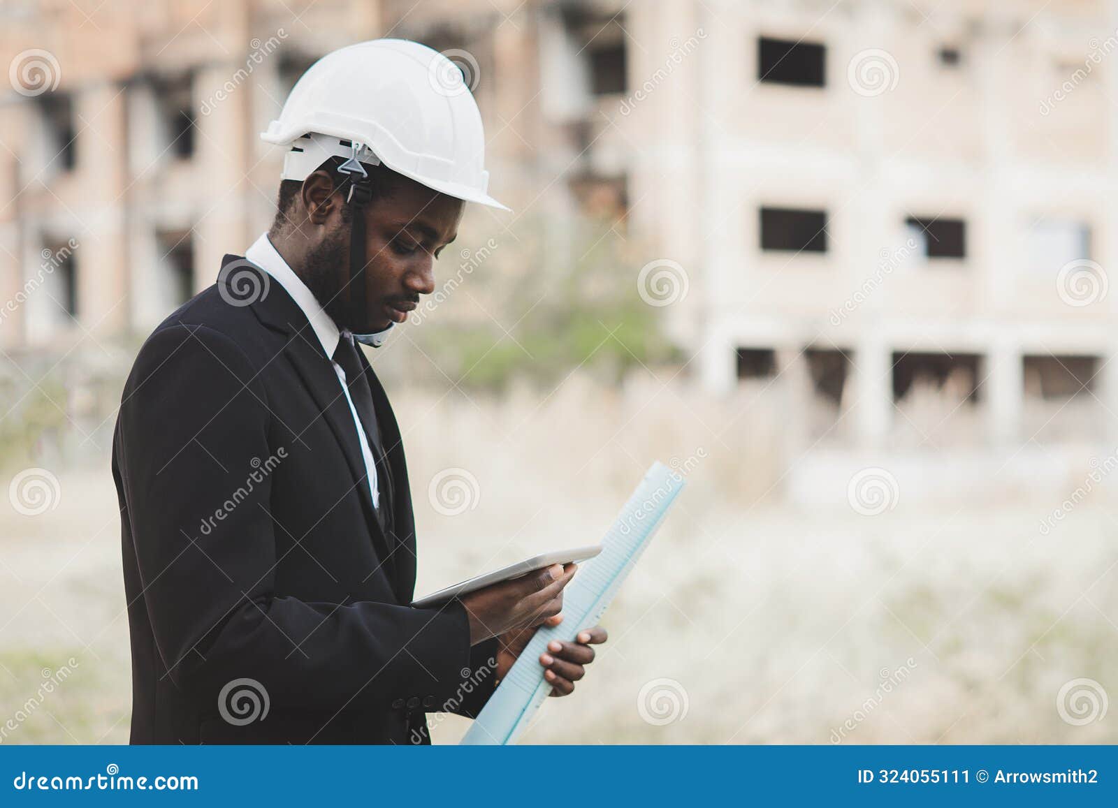 African Architects Engineer Man with Tablet Work Together in the Inside ...