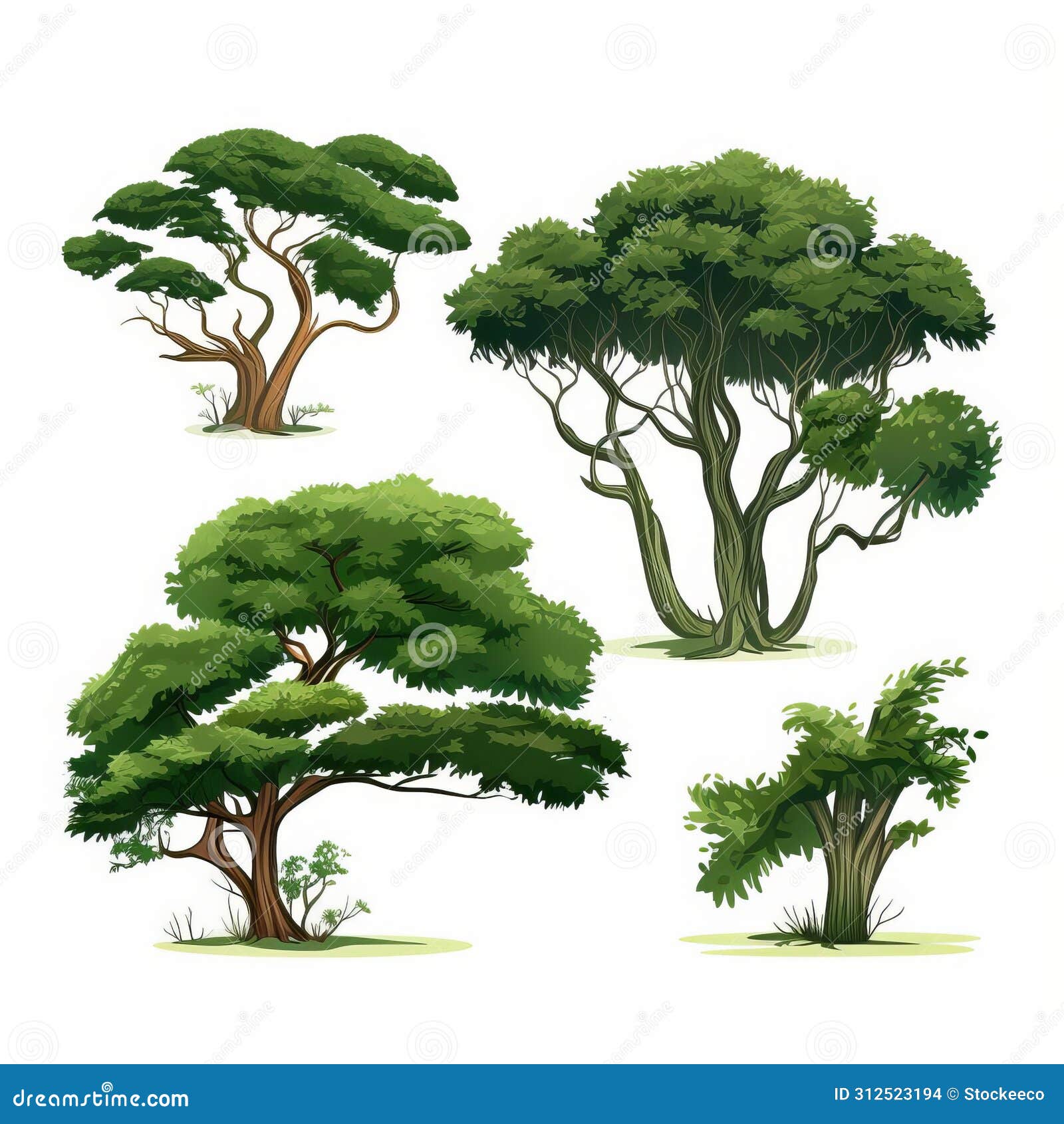 African Art Inspired Cartoon Trees - Vector Illustrations Stock ...