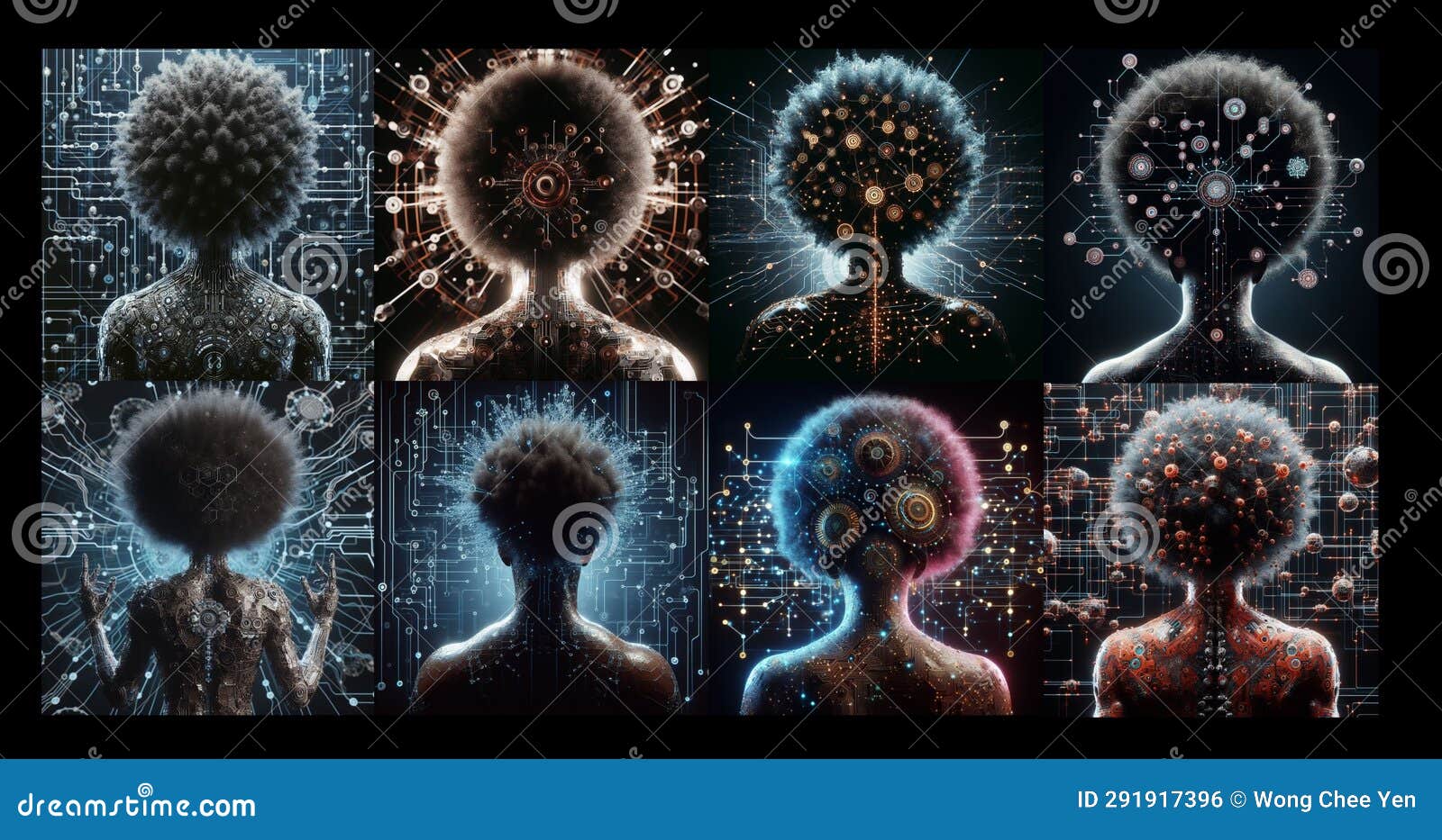 African Artificial Intelligence Network Connections Back View Stock ...