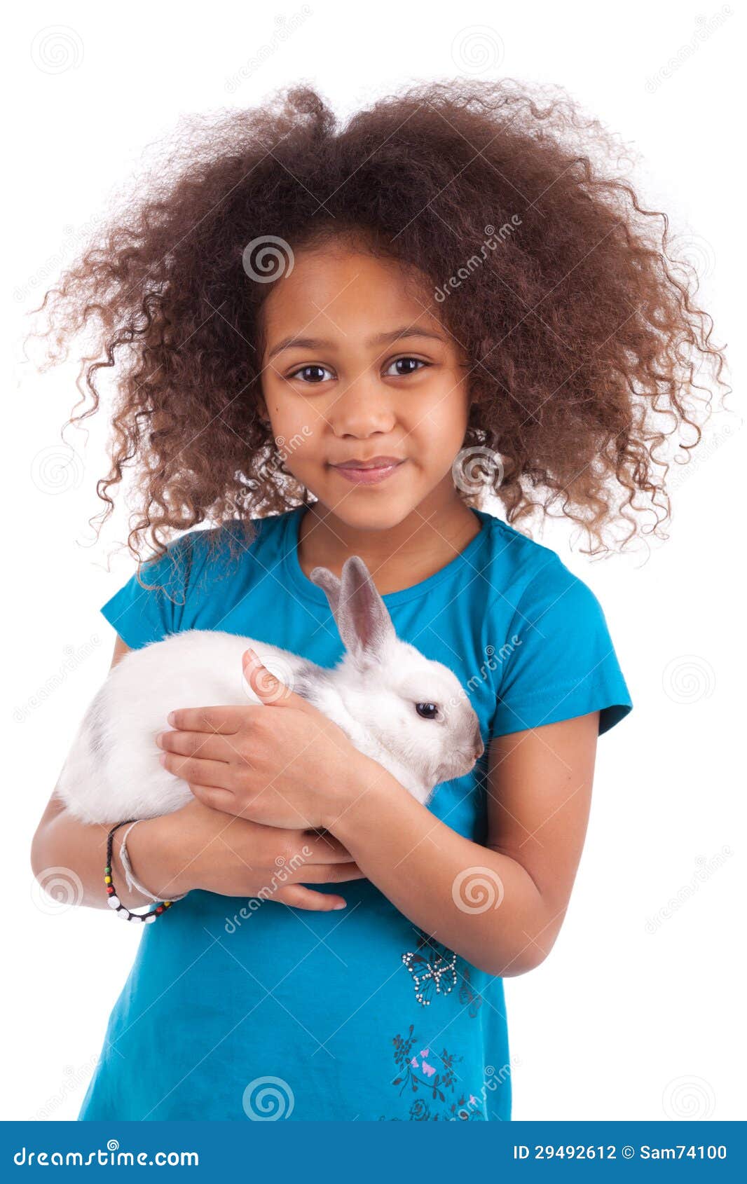 African Asian Girl Holding a Rabbit Stock Photo - Image of animal, girl ...