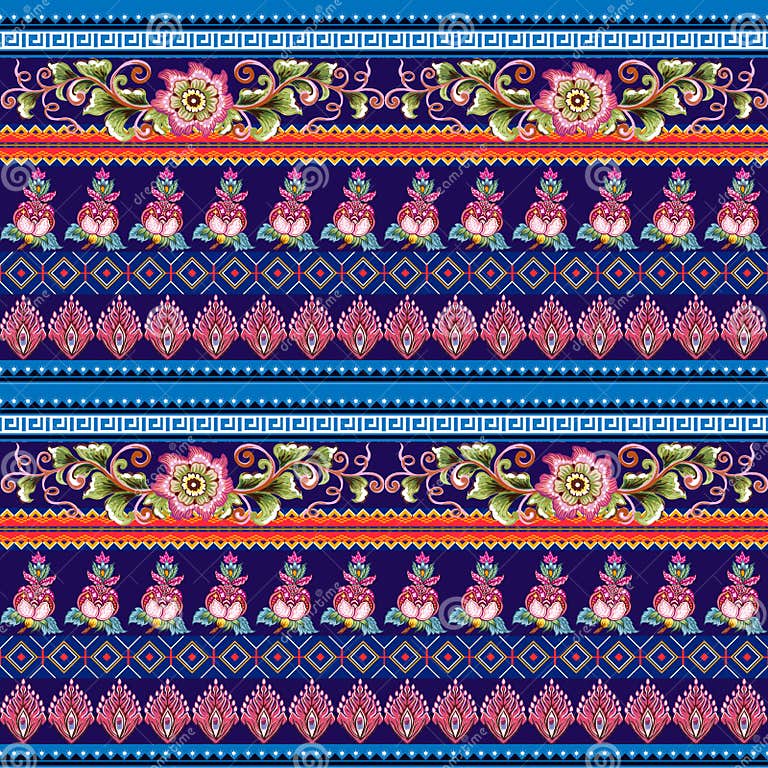 African Aztec Stripes Indian Ikat Eastern Asian Seamless Pattern