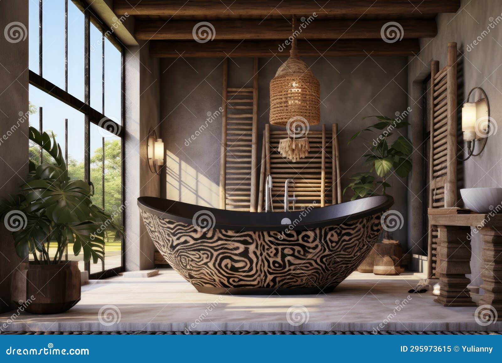 African Bathroom Interior in Wild Animal Style Stock Image - Image of ...