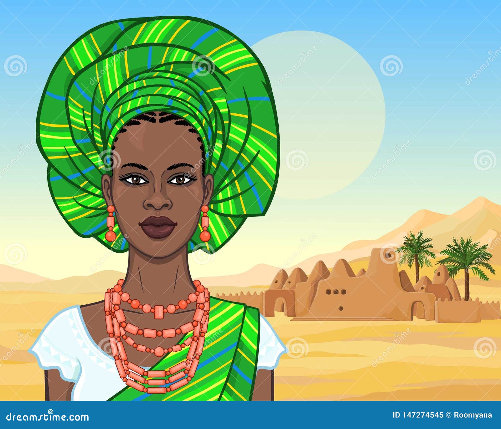 African Beauty Animation Portrait Of The Beautiful Black Woman In A