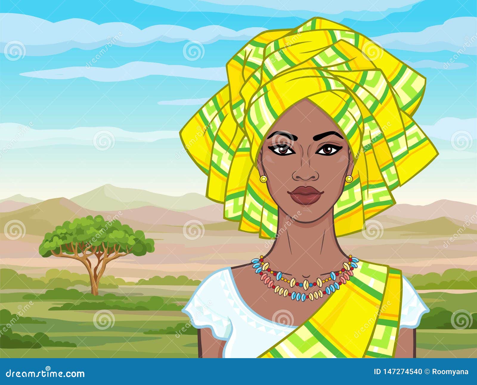 African Beauty Animation Portrait Of The Beautiful Black Woman In A