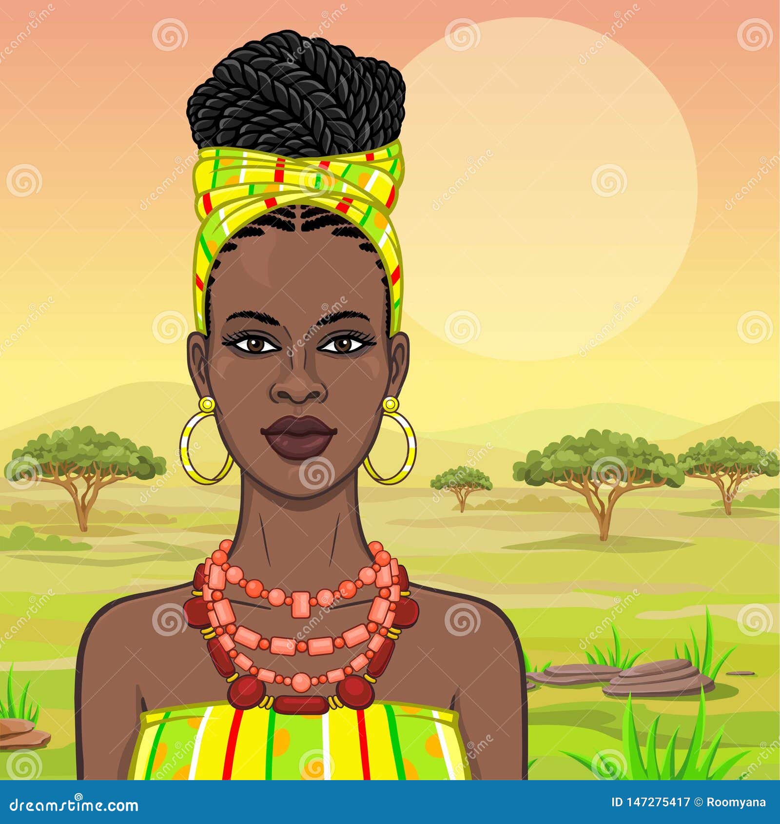 African Beauty Animation Portrait Of The Beautiful Black Woman In A
