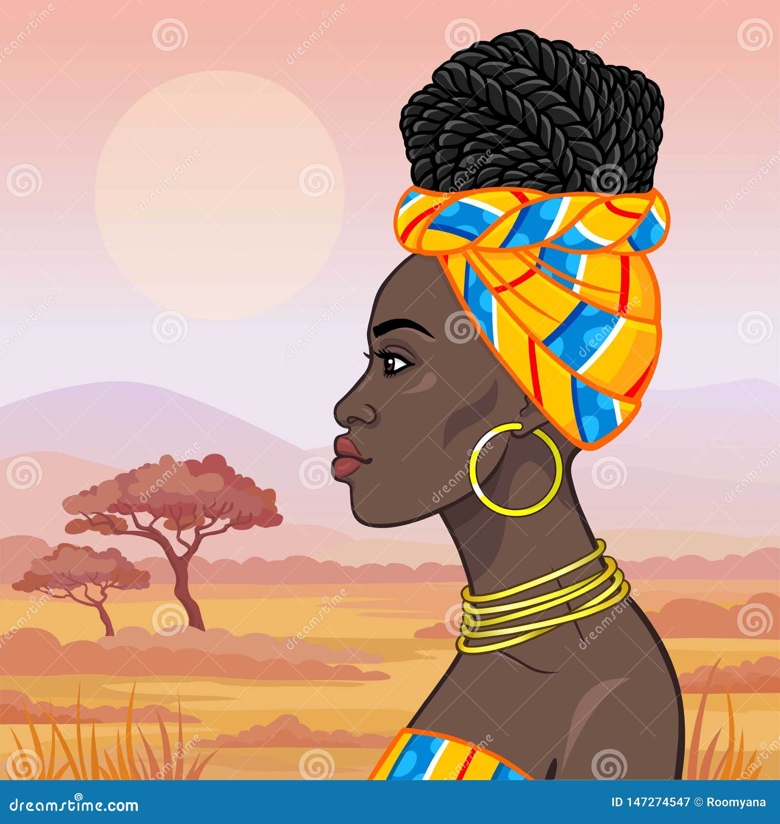 African Beauty Animation Portrait Of The Beautiful Black Woman In A