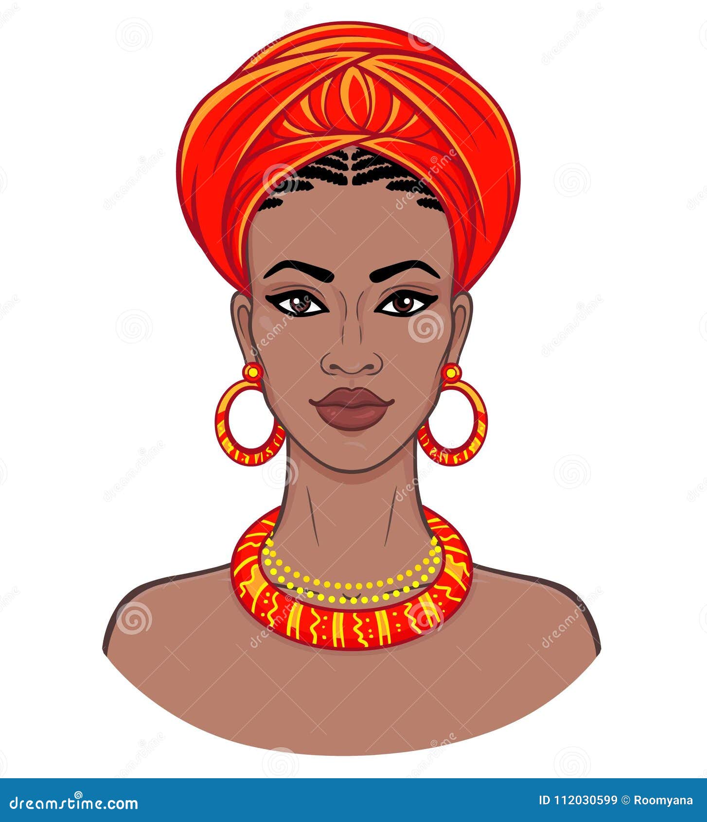 African Beauty Animation Portrait Of The Young Black Woman In A Turban