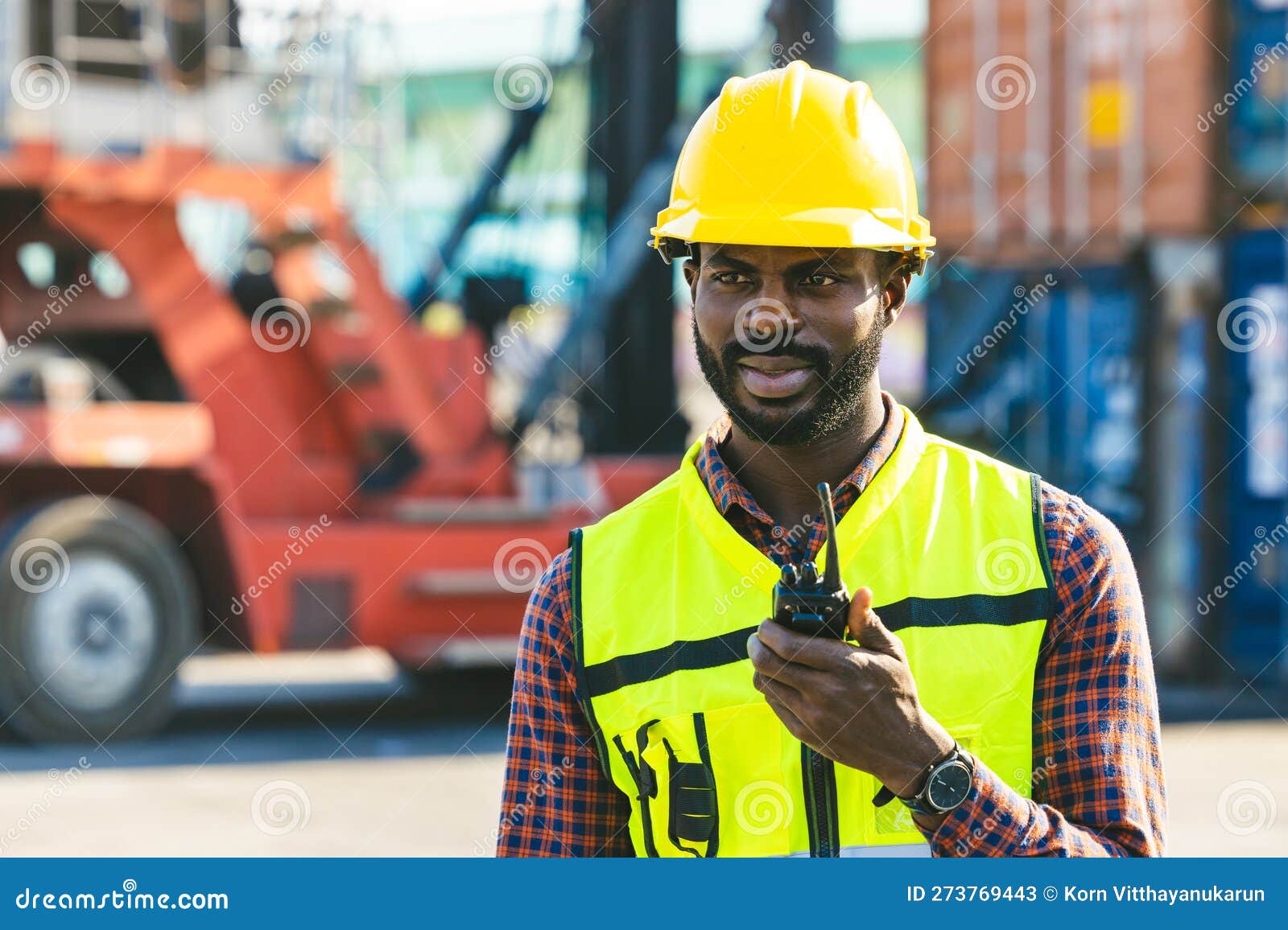 African Black Male Worker Foreman Work Cargo Control Loading Operator ...
