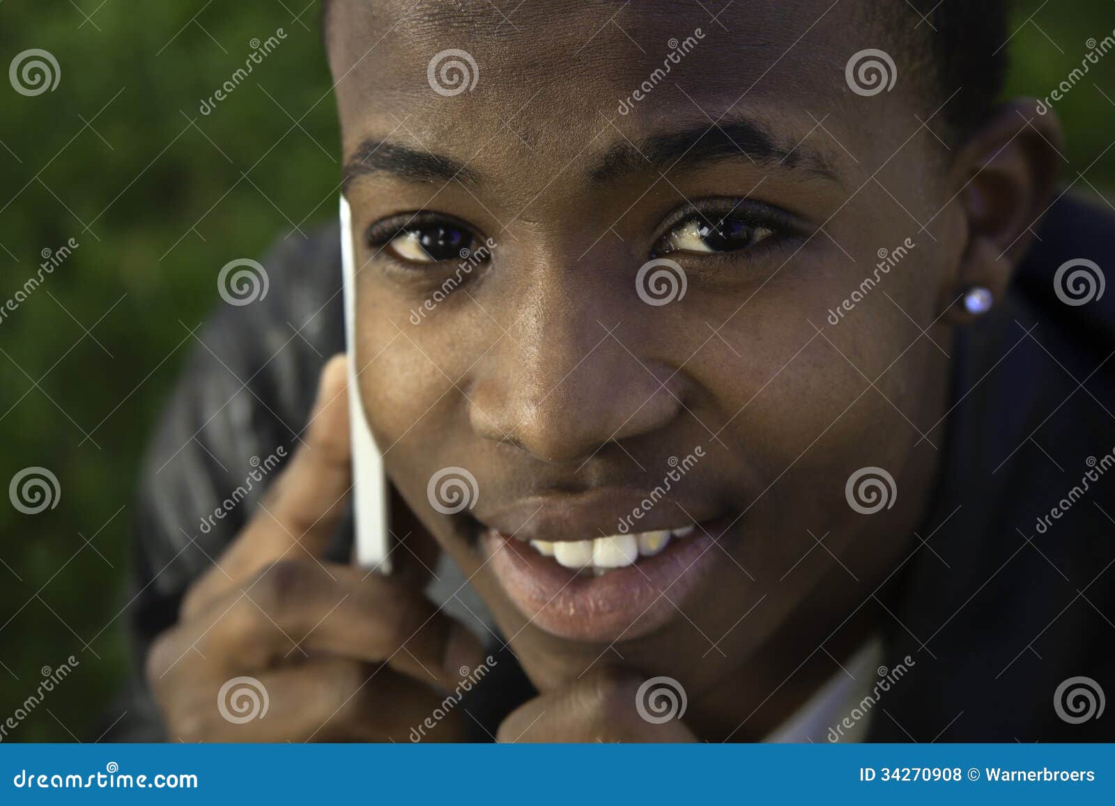 African Boy on Cell Phone Outside Stock Photo - Image of mobile ...