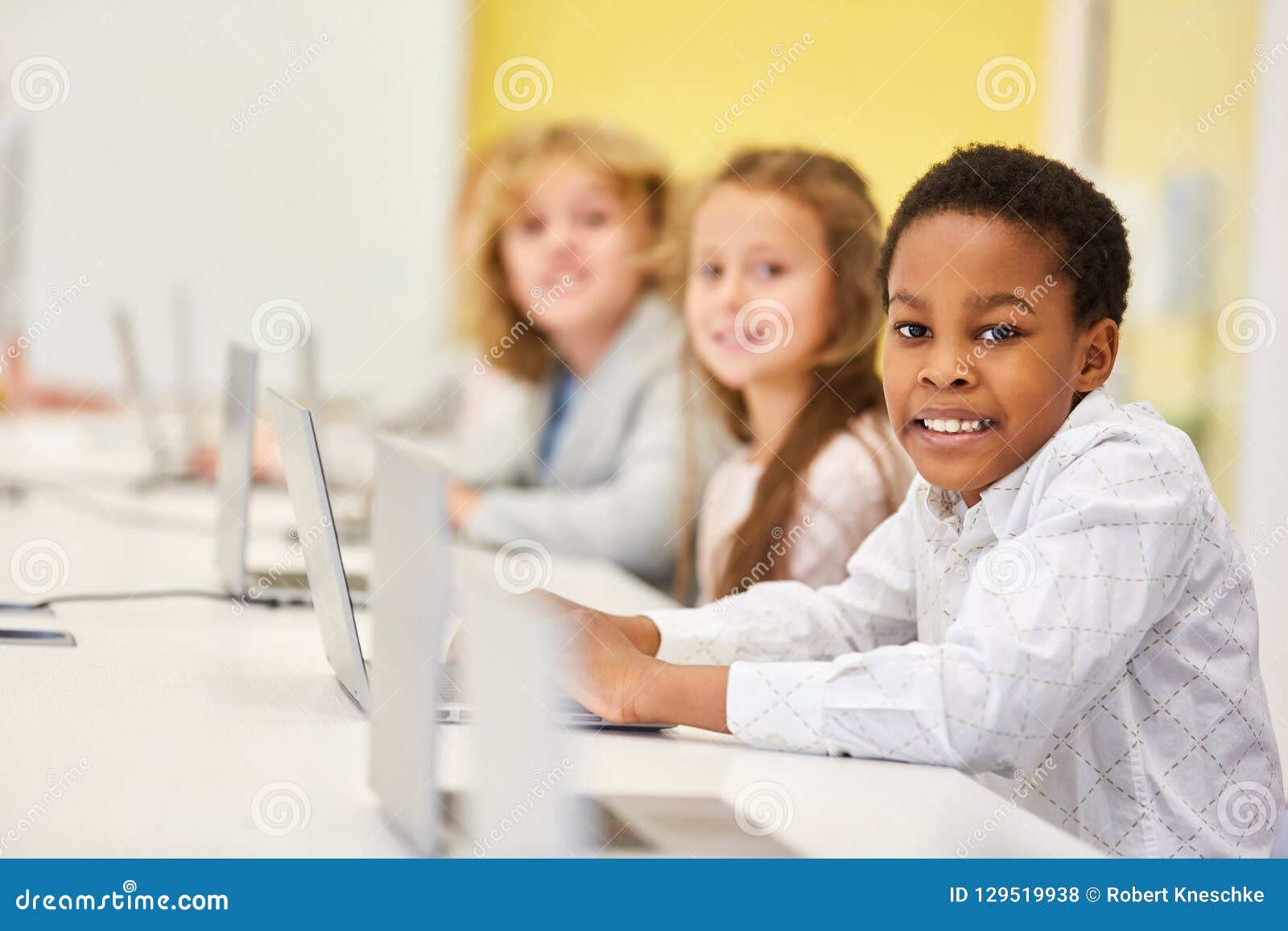African Boy in the Computer Class Stock Photo - Image of girl ...