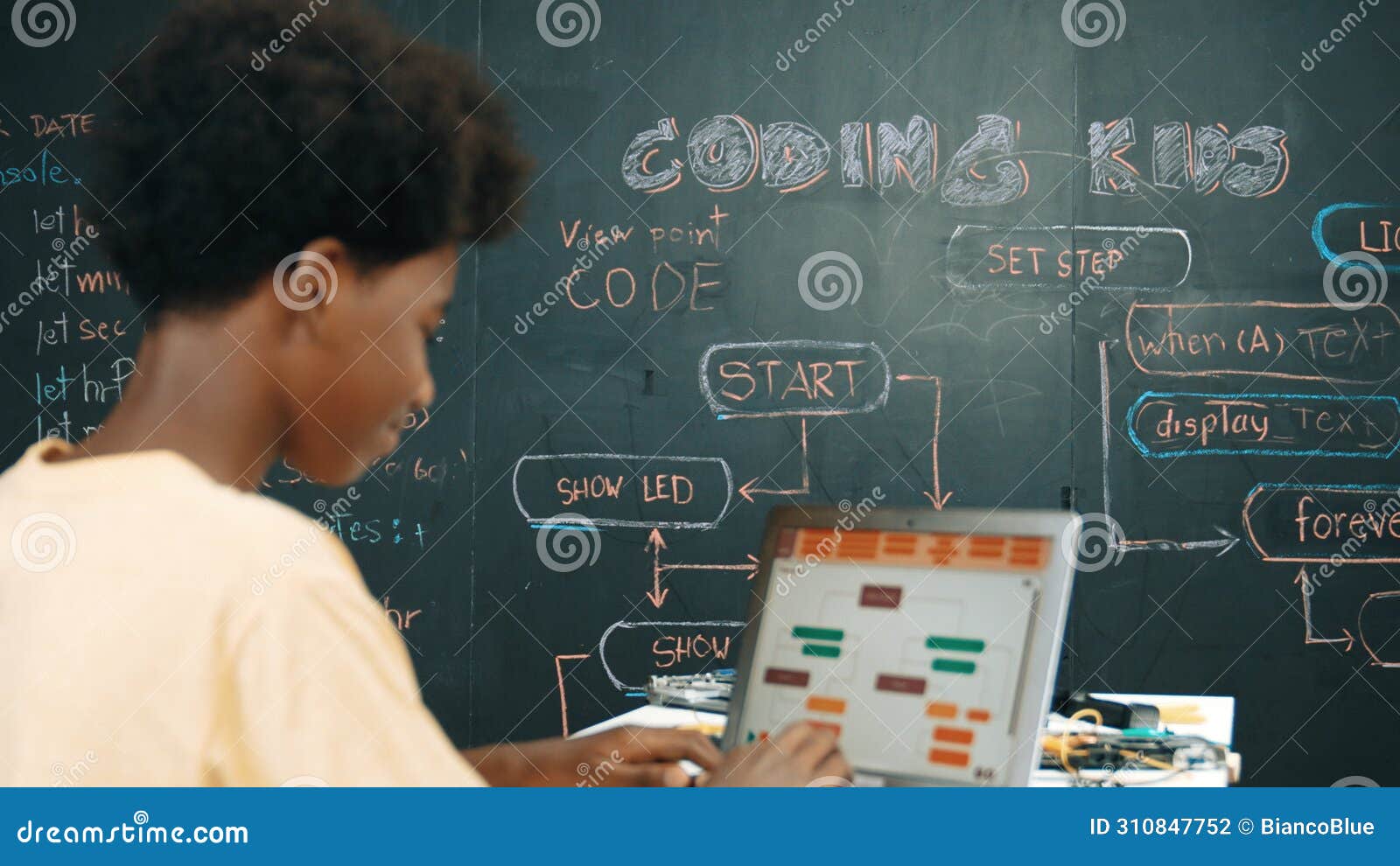 African Boy Programing System and Turn Around To Smile To Camera ...