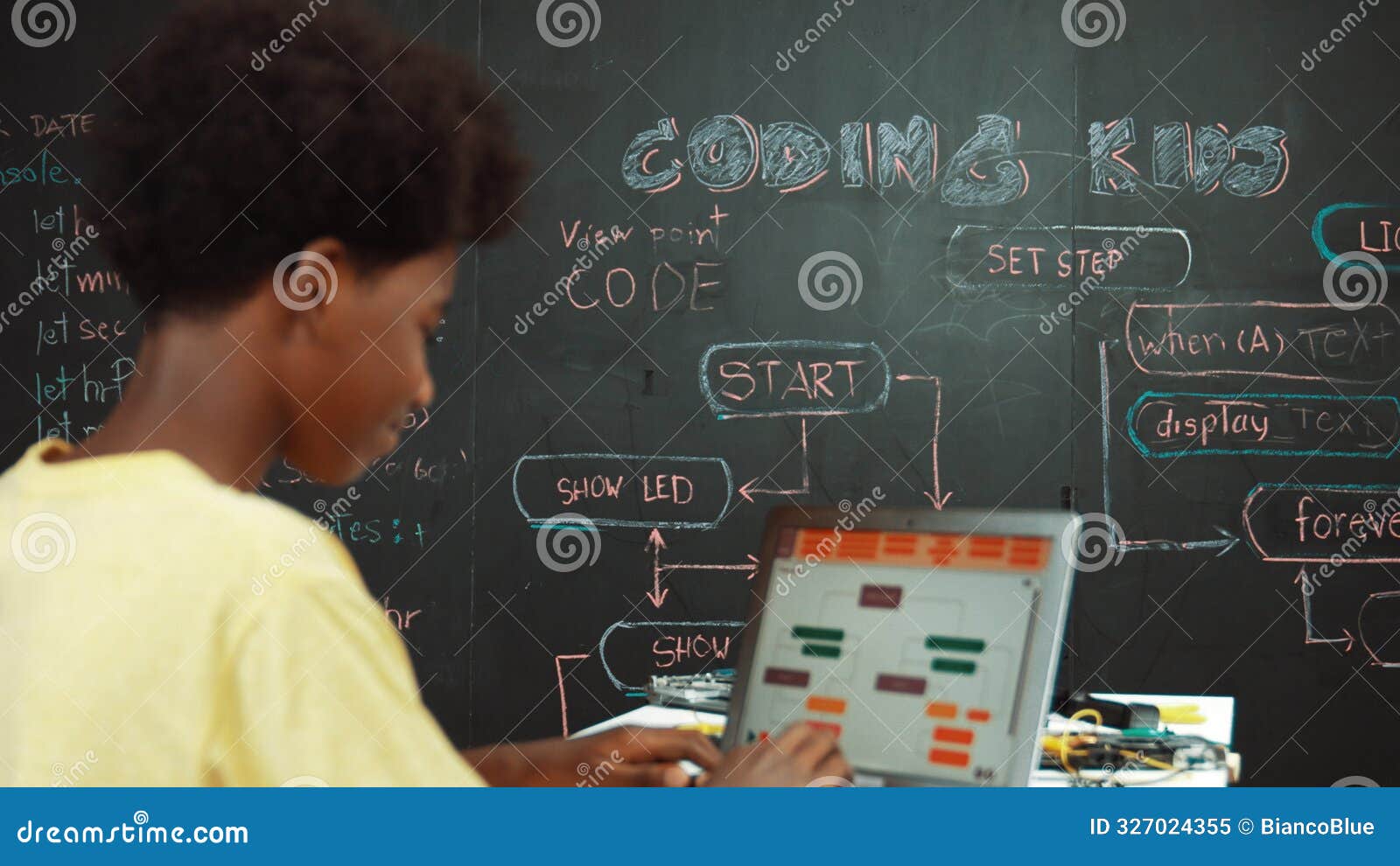 African Boy Programing System and Turn Around To Smile To Camera ...