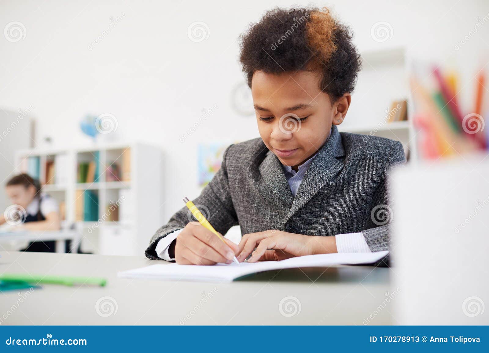 African Boy Studying at School Stock Image - Image of creativity ...