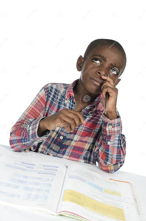 African Boy Thinking with Text Book Stock Image - Image of cute ...