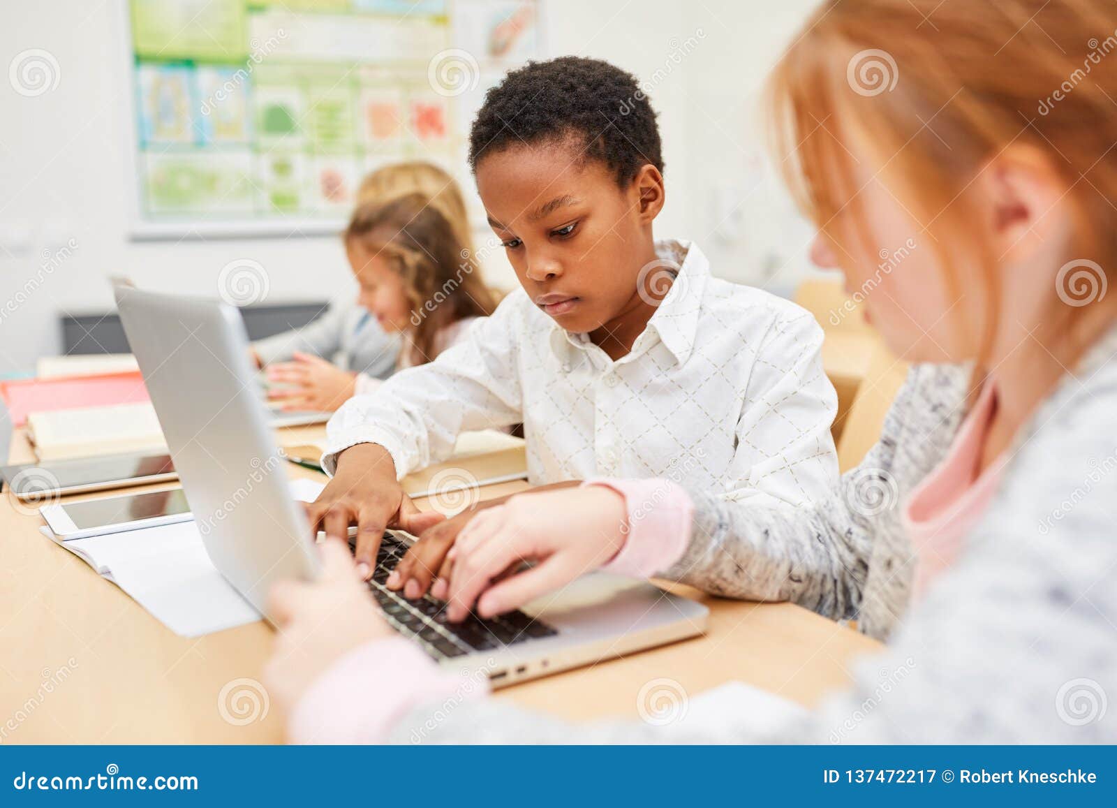 African Boy is Typing on the Laptop Stock Image - Image of lessons ...