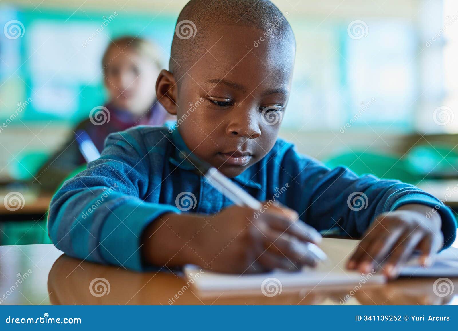 African Boy, Writing and Notes at School for Learning, Listen and ...