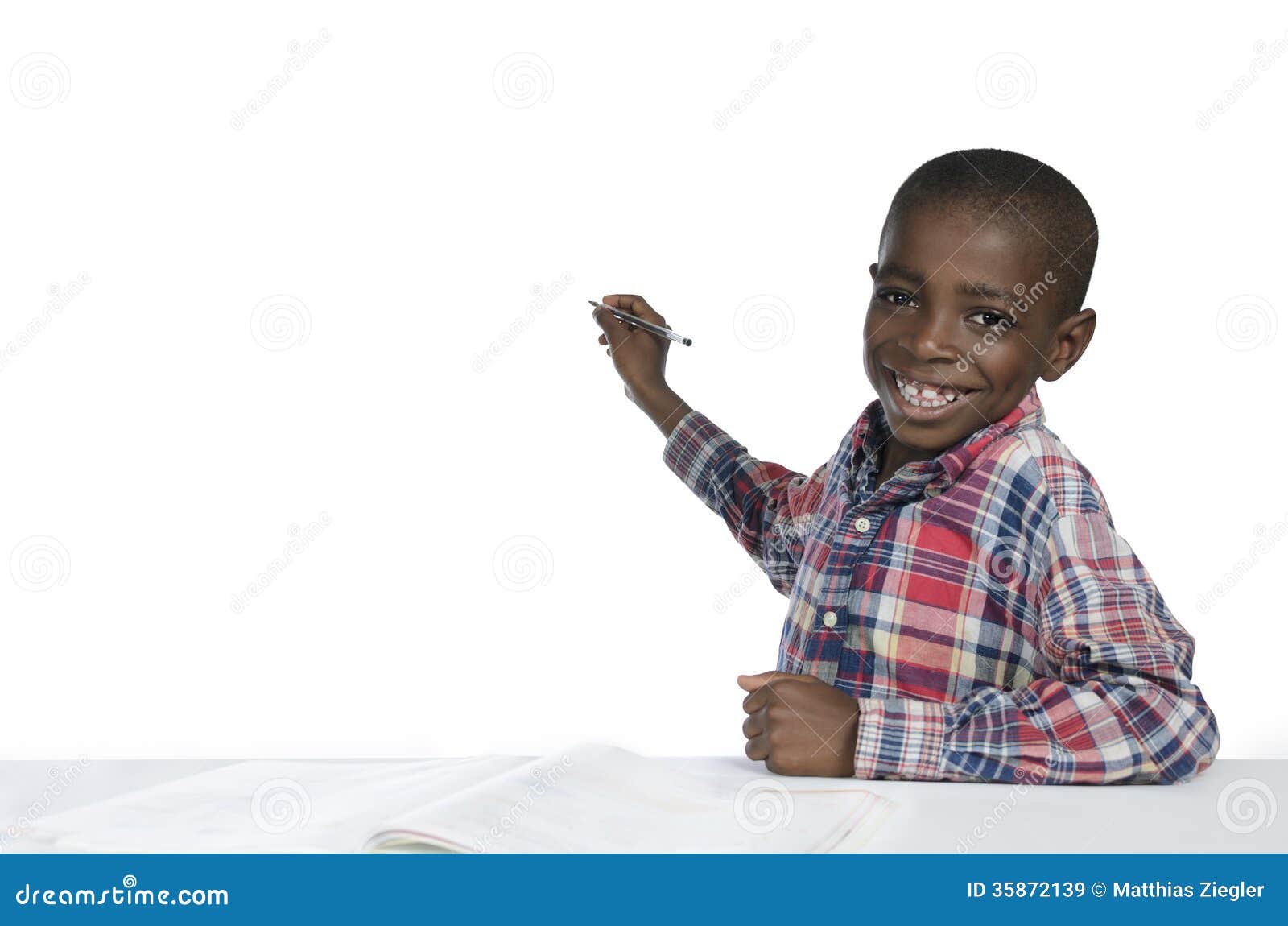 African Boy Writing with Pencil, Free Copy Space Stock Image - Image of ...
