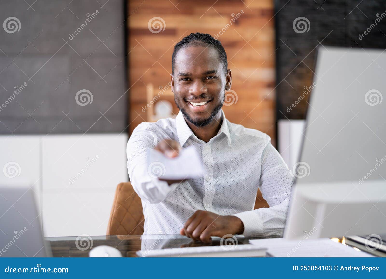 African Business Man Giving Paycheck Stock Image - Image of company ...