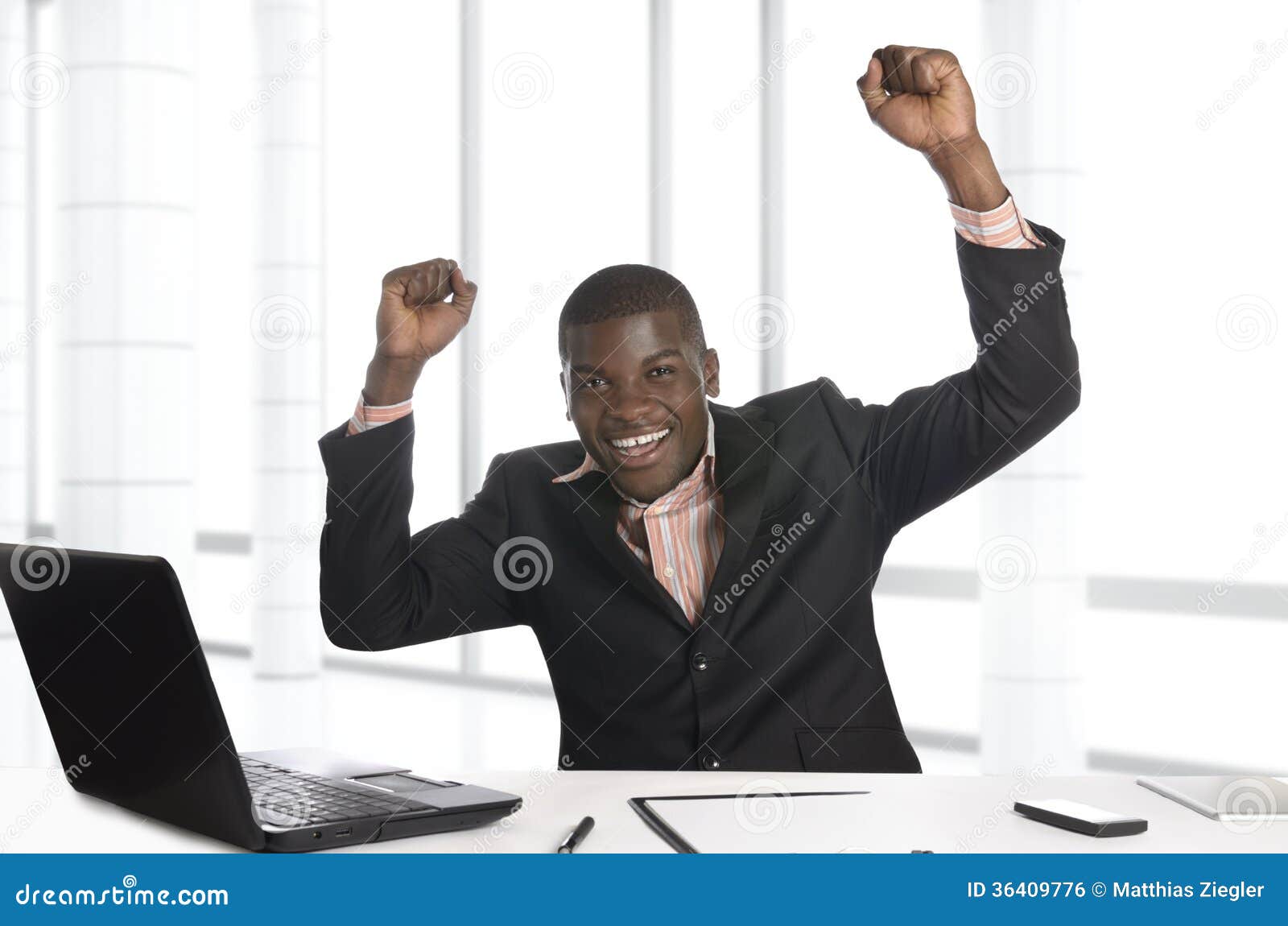 African Business Man Jubilating in Office Stock Photo - Image of ...