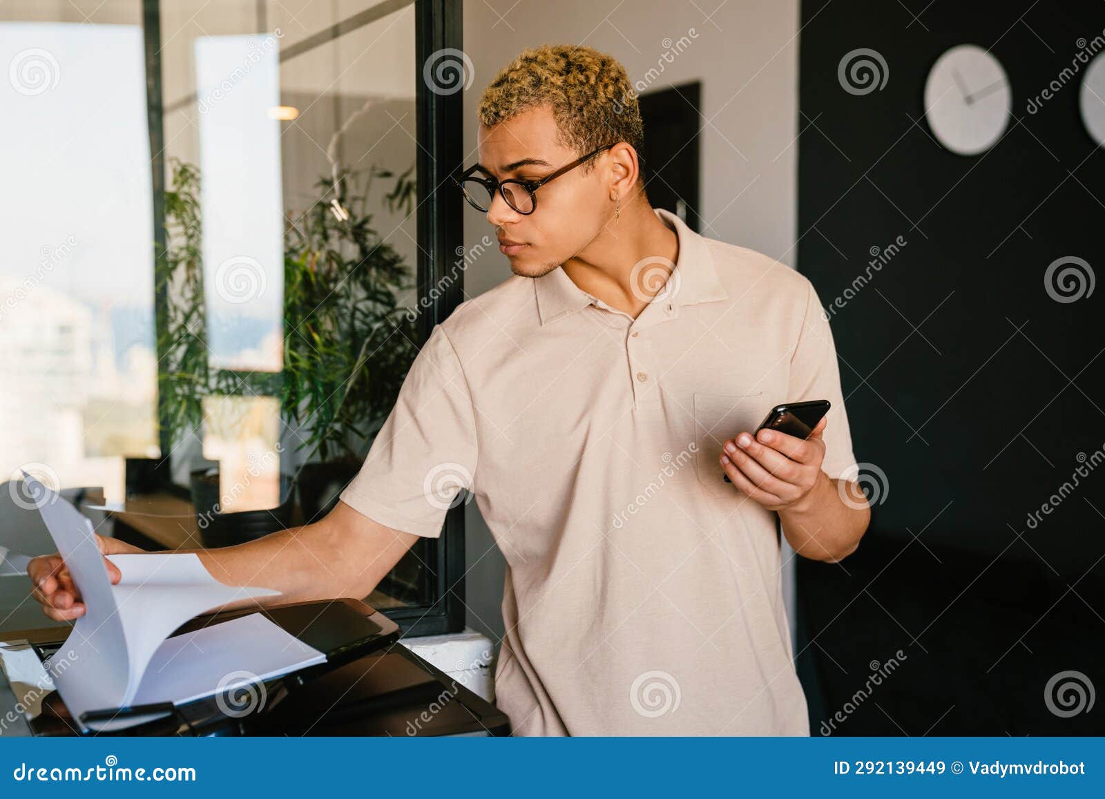 African Business Man Using Printer in Office Stock Image - Image of ...
