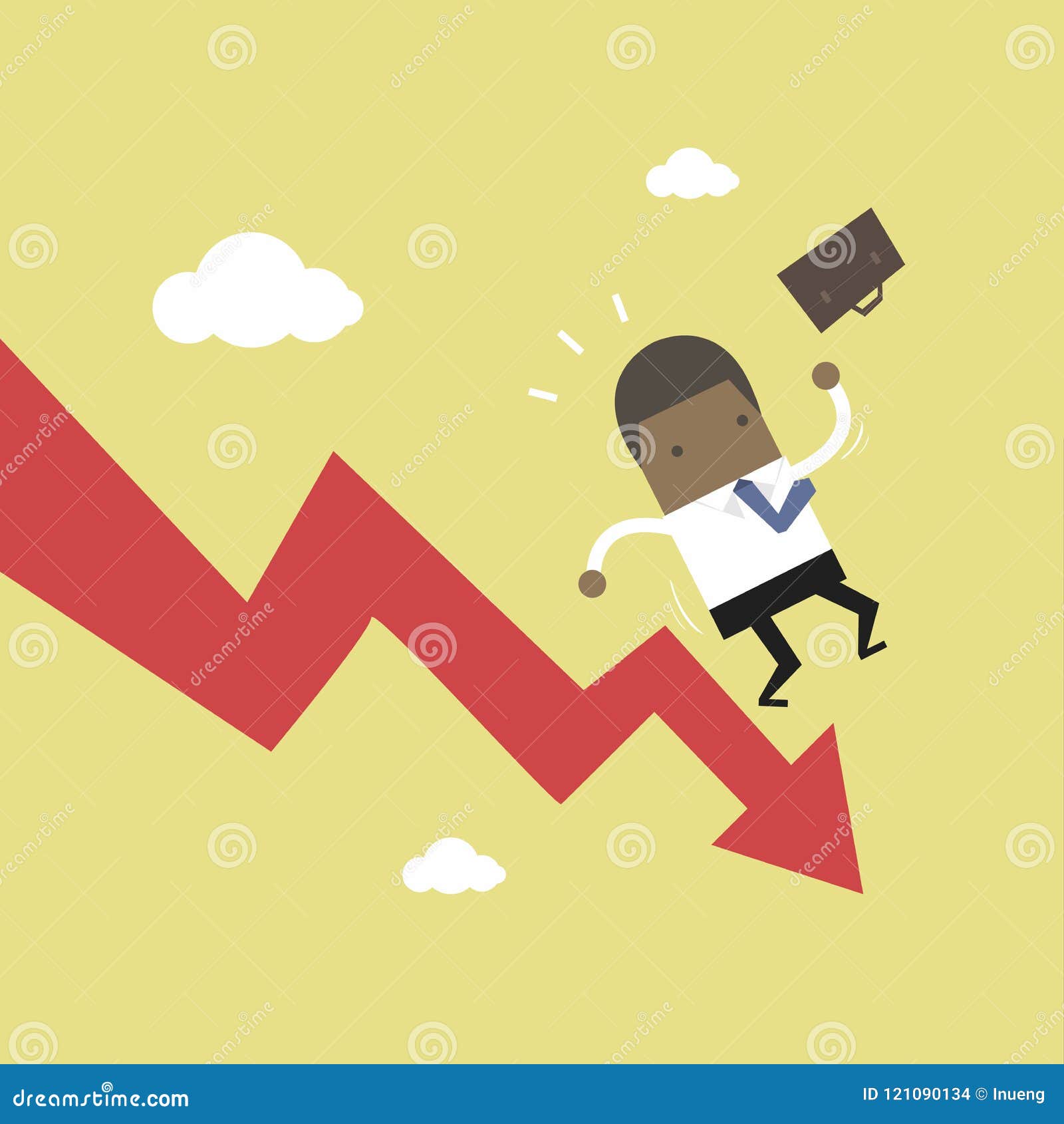 African Businessman on Falling Down Graph. Stock Vector - Illustration ...