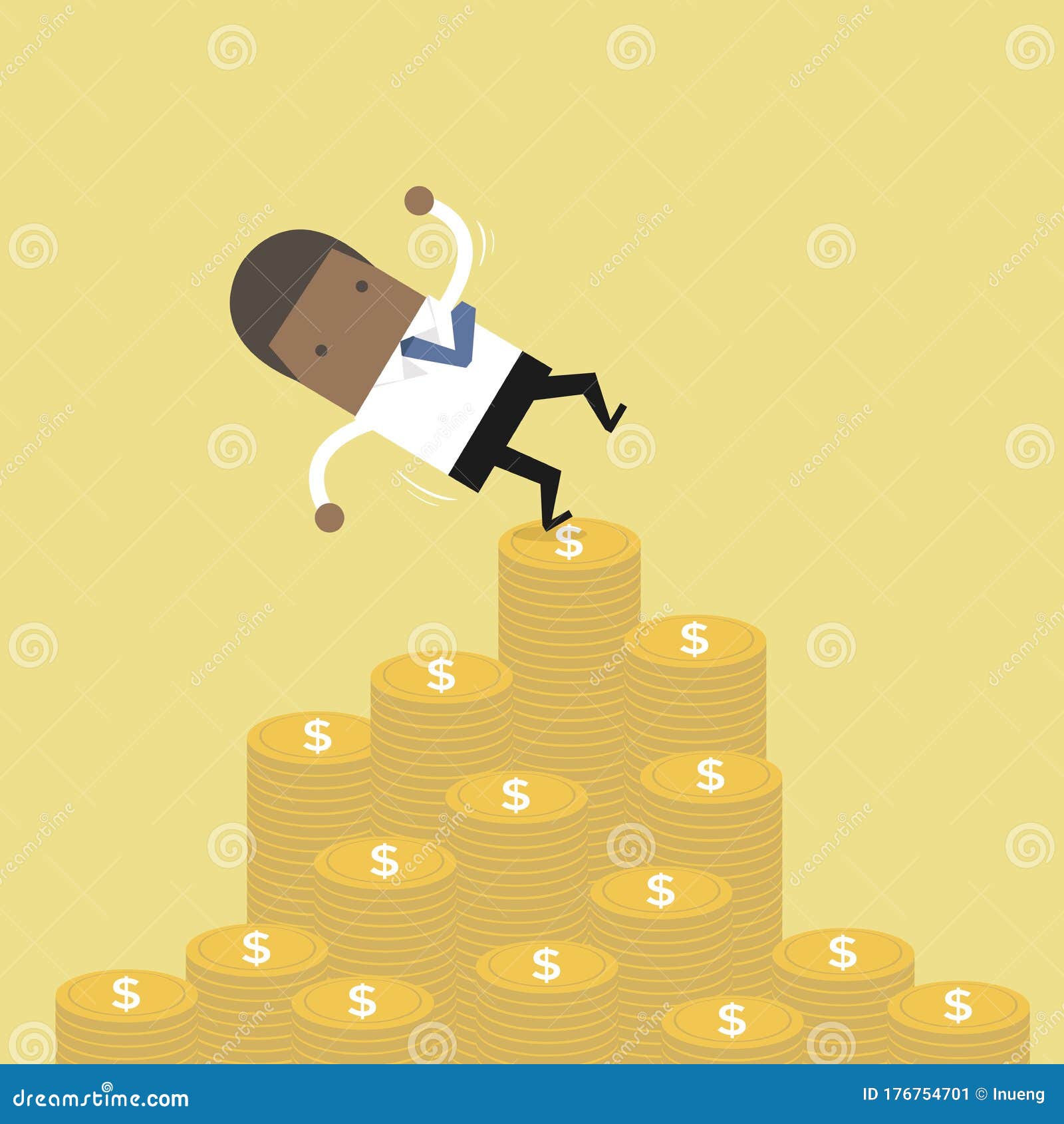 African Businessman Falling of Money Mountain. Stock Vector ...
