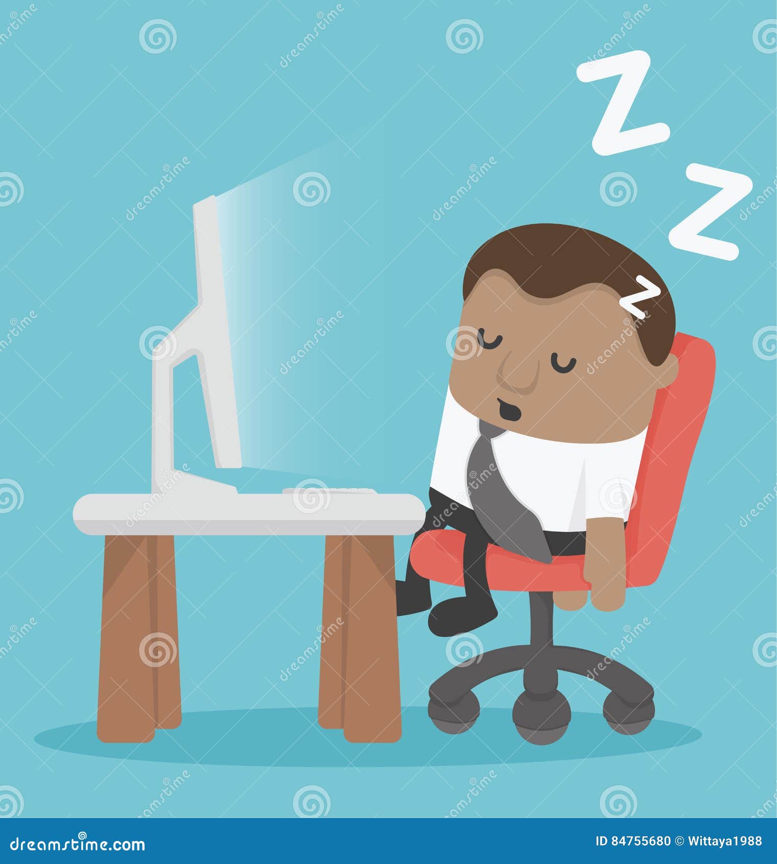 Tired Man Sleeping At The Desk In Office. Vector Flat Cartoon ...