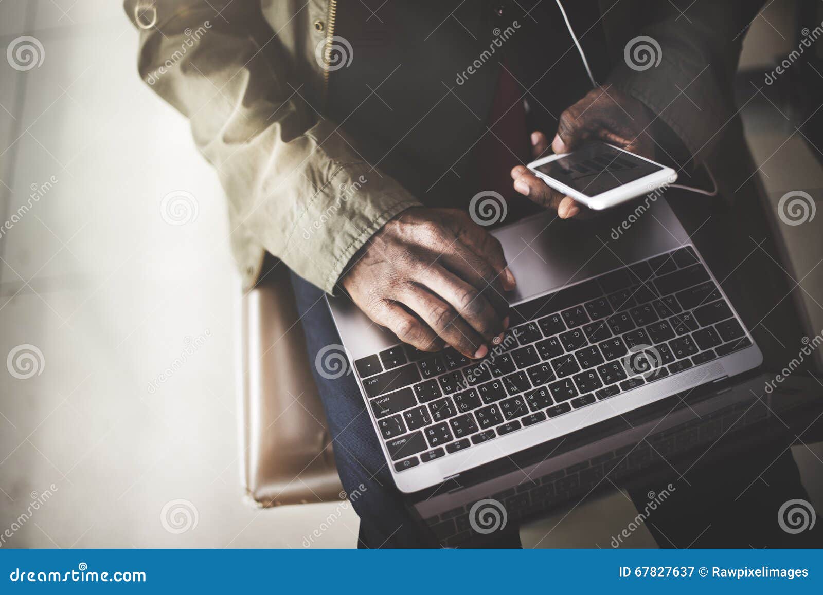 African Businessman Using Digital Laptop Smart Phone Concept Stock ...