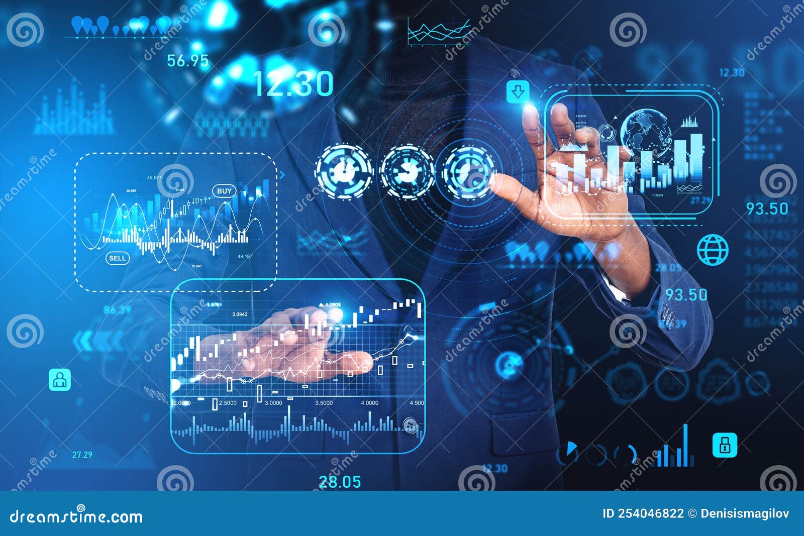 African Businessman Working with Graph Hud with Chart, Statistics and ... African Businessman Working with Graph Hud with Chart, Statistics and ...