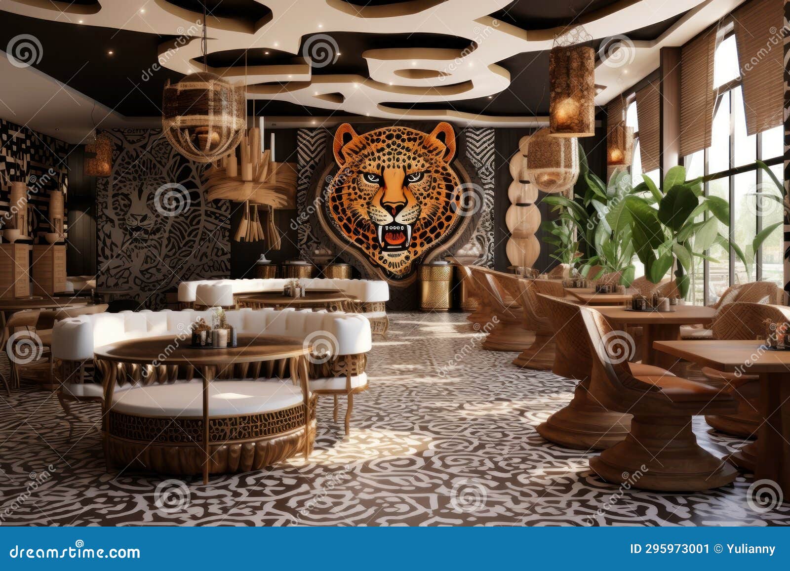 African Cafe Interior in Wild Animal Style Stock Image - Image of cozy ...