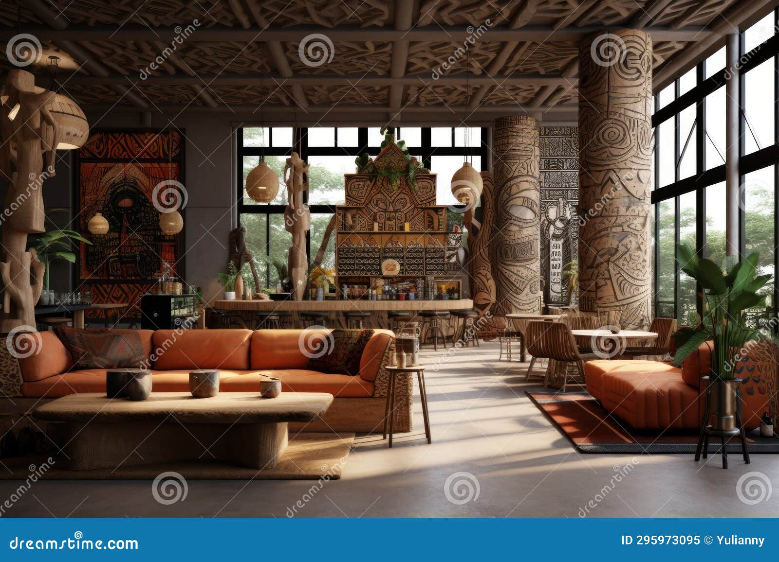 African Cafe Interior in Wild Animal Style Stock Image - Image of ...