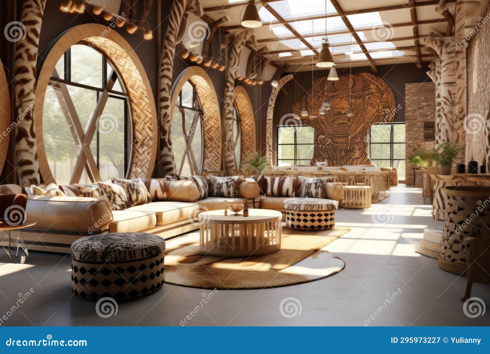 African Cafe Interior in Wild Animal Style Stock Illustration ...