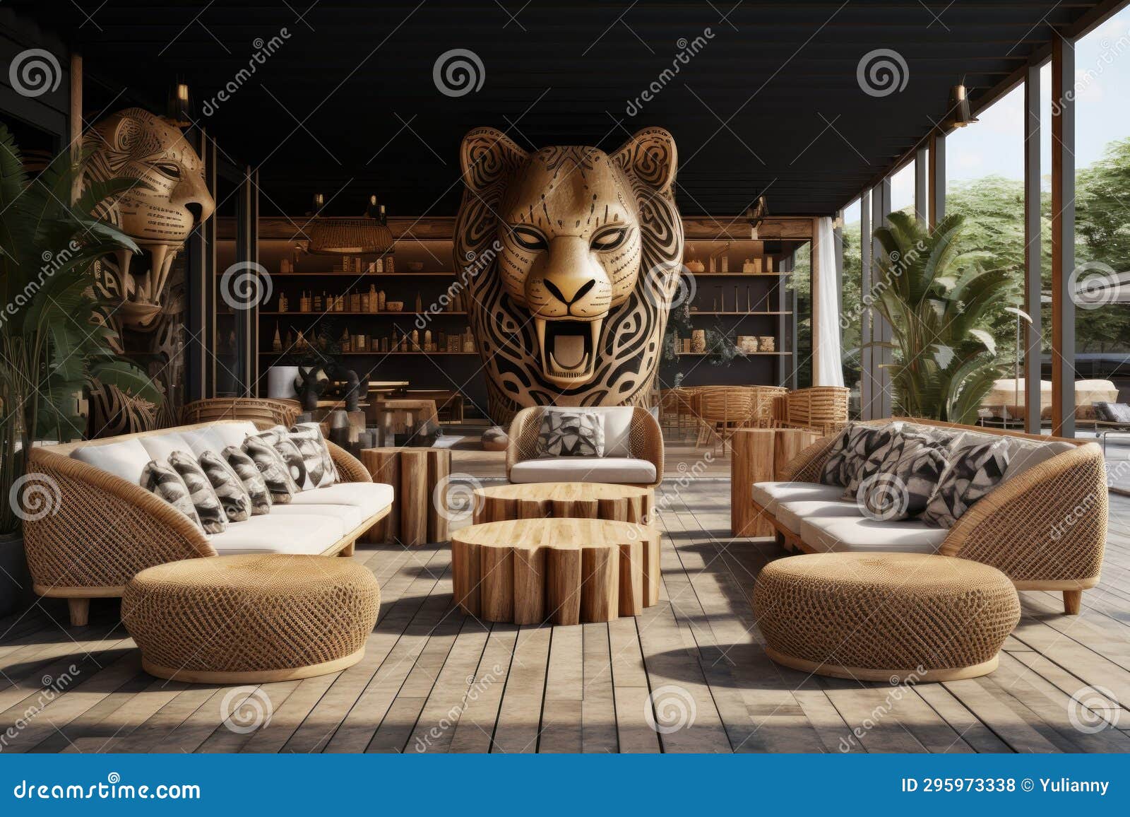 African Cafe Interior in Wild Animal Style Stock Photo - Image of ...