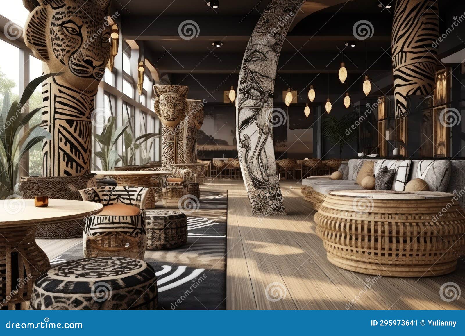 African Cafe Interior in Wild Animal Style Stock Image - Image of ...