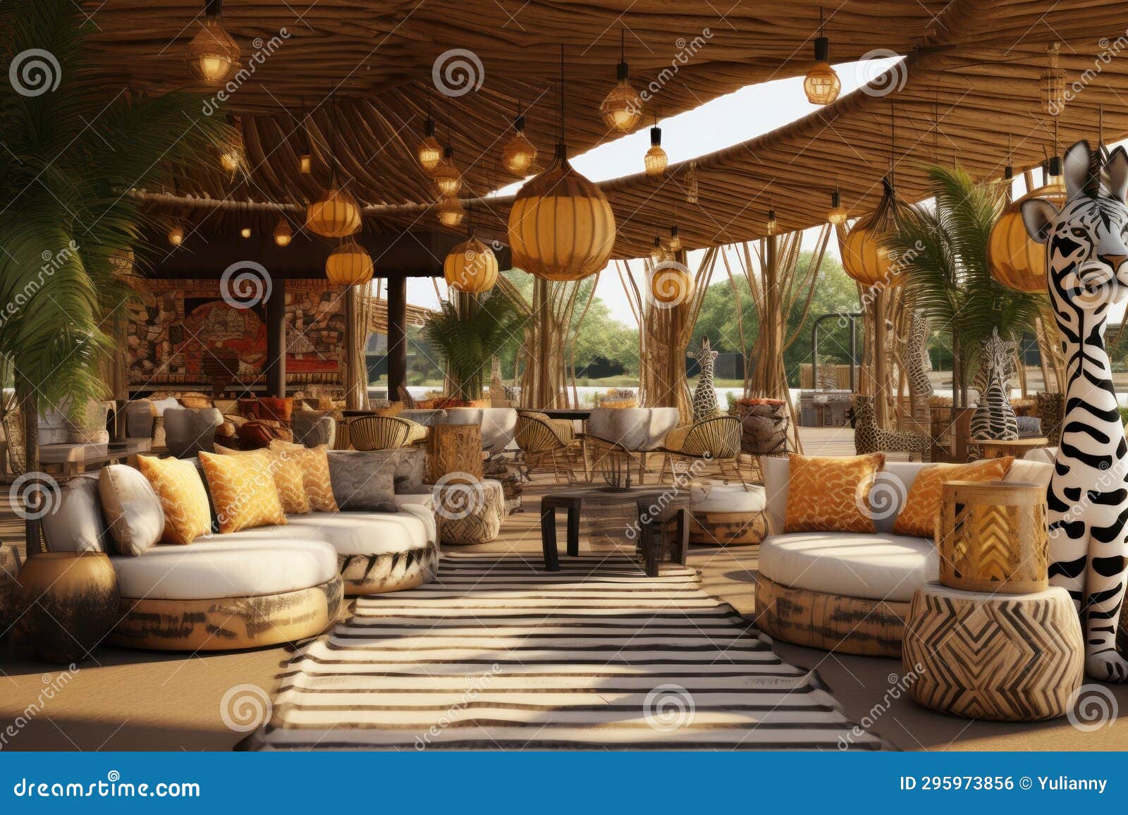 African Cafe Interior in Wild Animal Style Stock Photo - Image of ...