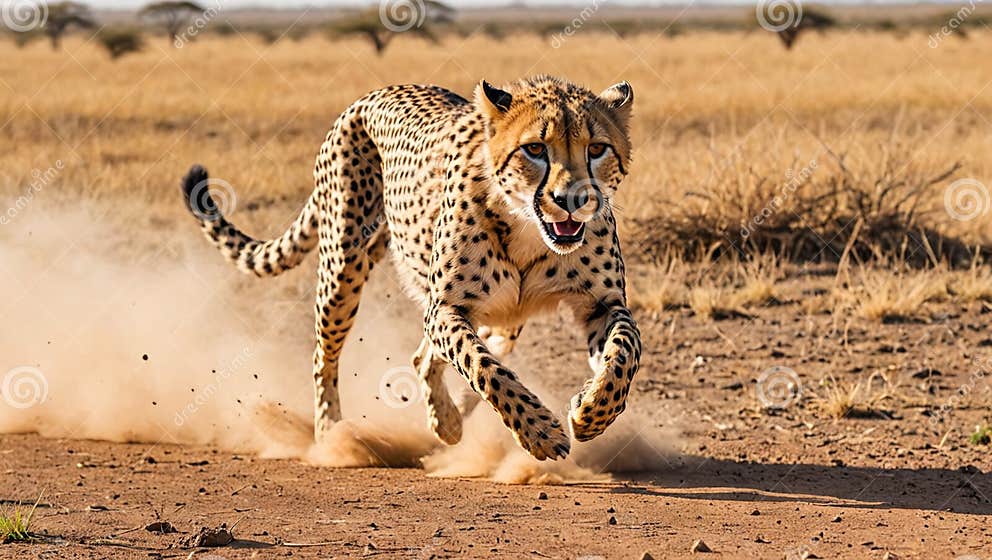 African Cheetah in Full Sprint Wildlife Photography Stock Illustration ...