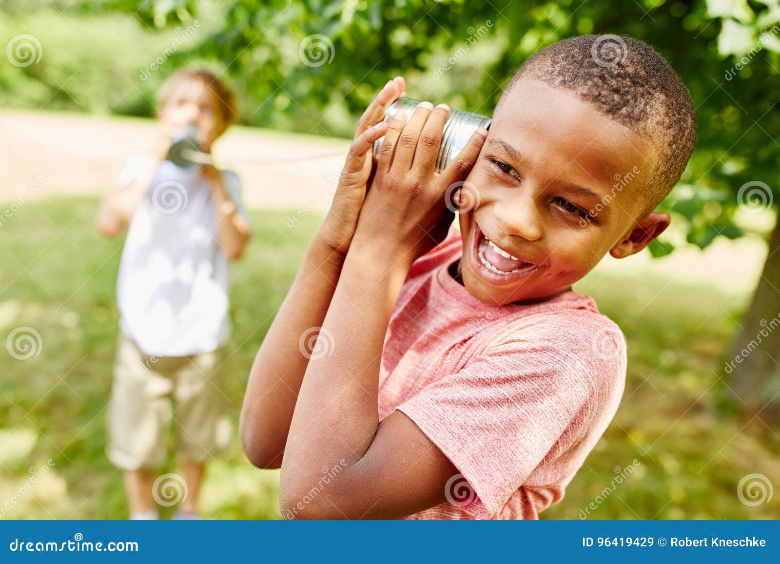 African Child with Tin Can Telephone Stock Image - Image of connection ...