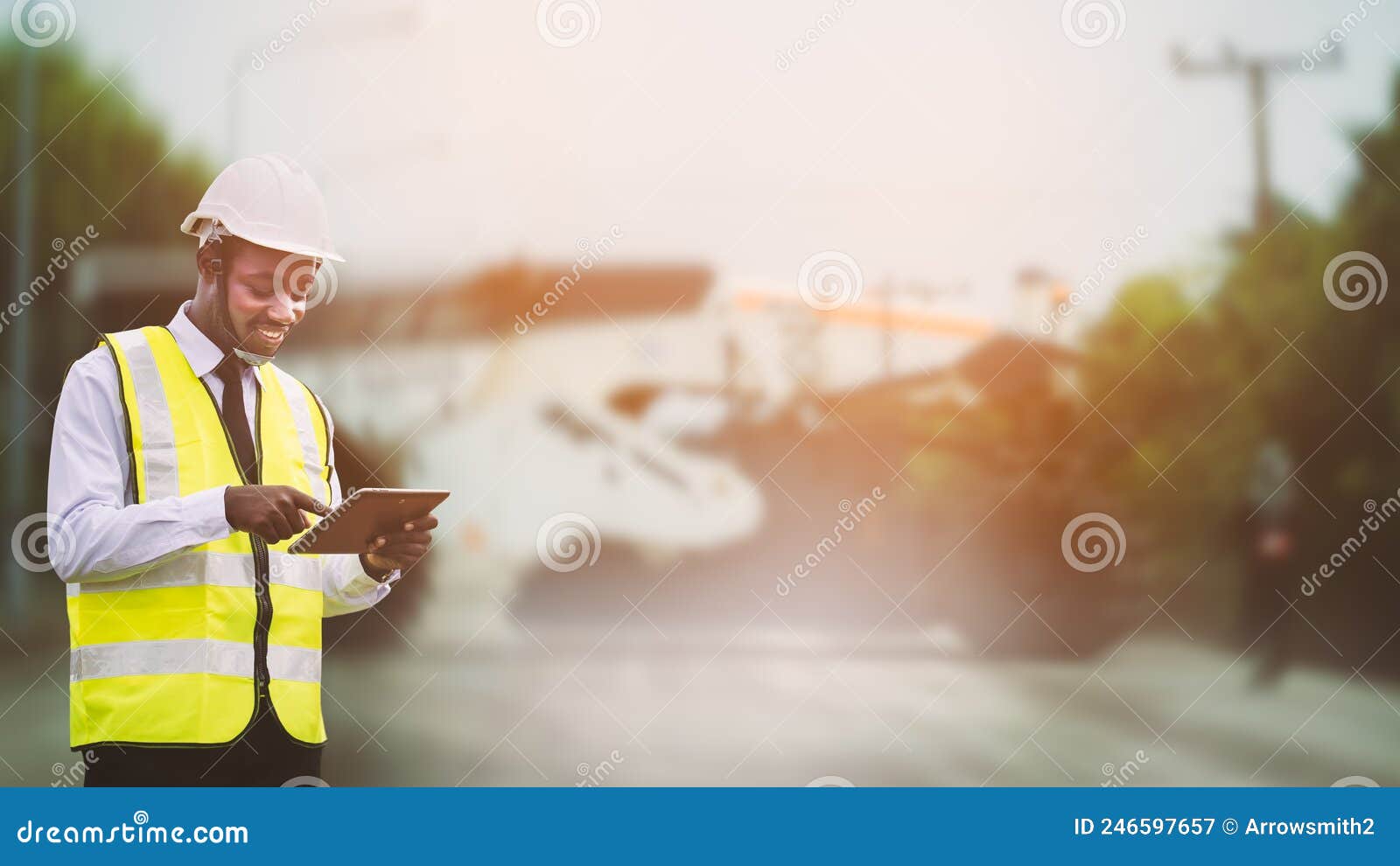 African Civil Engineering Working with Use Tablet for Control the Road ...