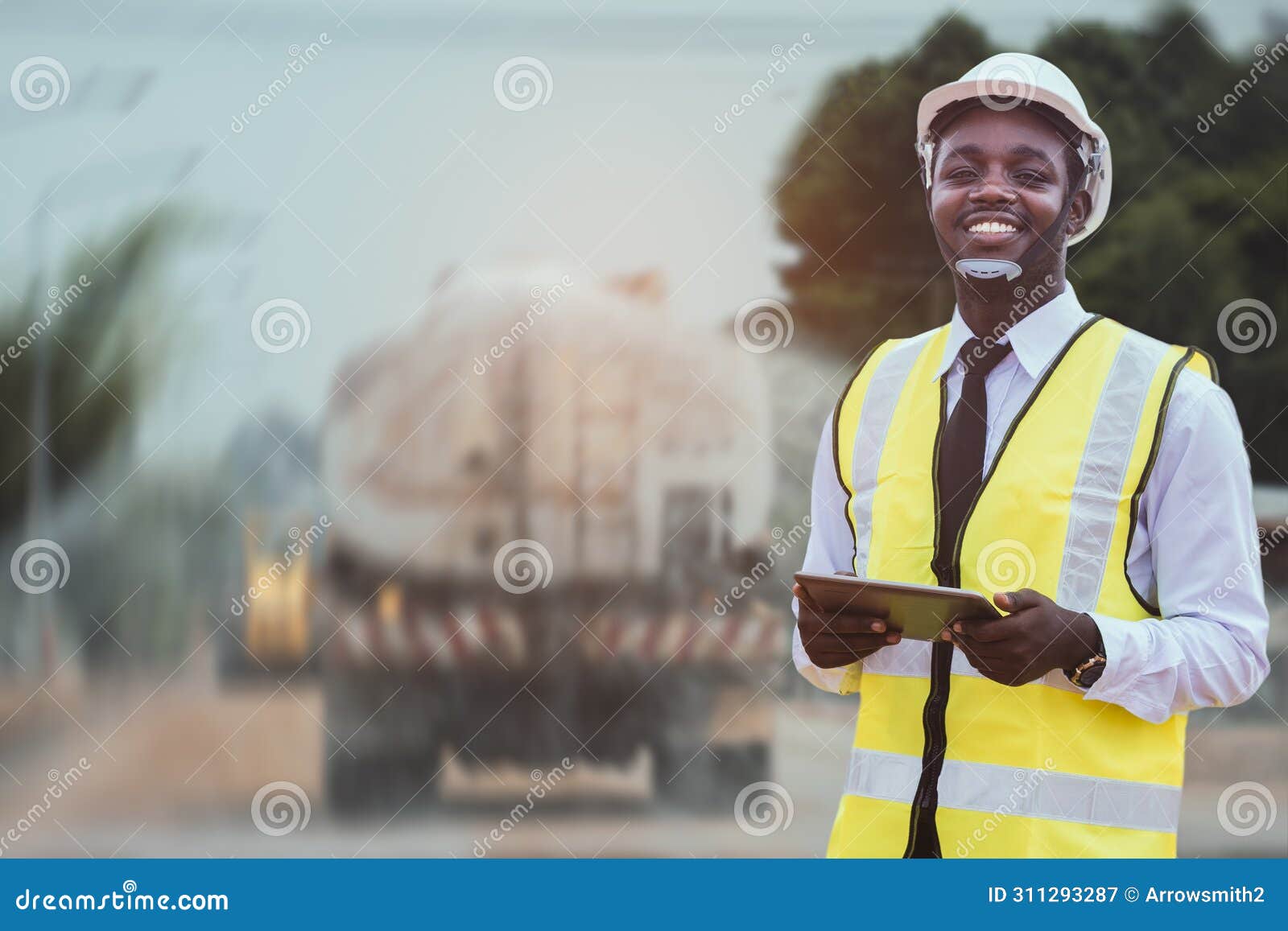 African Civil Engineering Working with Use Tablet for Control the Road ...
