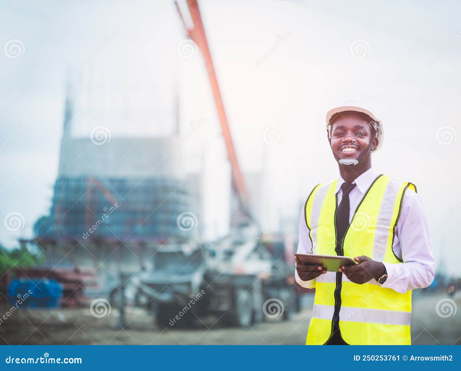 African Civil Engineering Working with Use Tablet for Control the Road ...