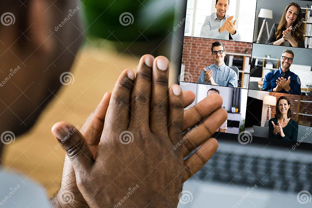 African Clapping in Virtual Video Conference Call Stock Image - Image ...
