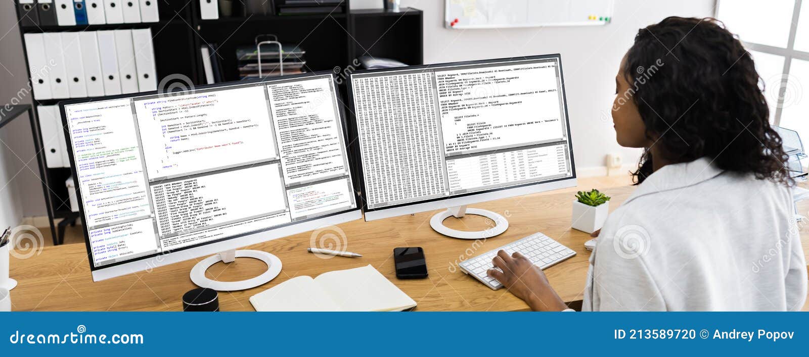 African Coder Using Multiple Computer Screens Stock Photo - Image of office, black: 213589720